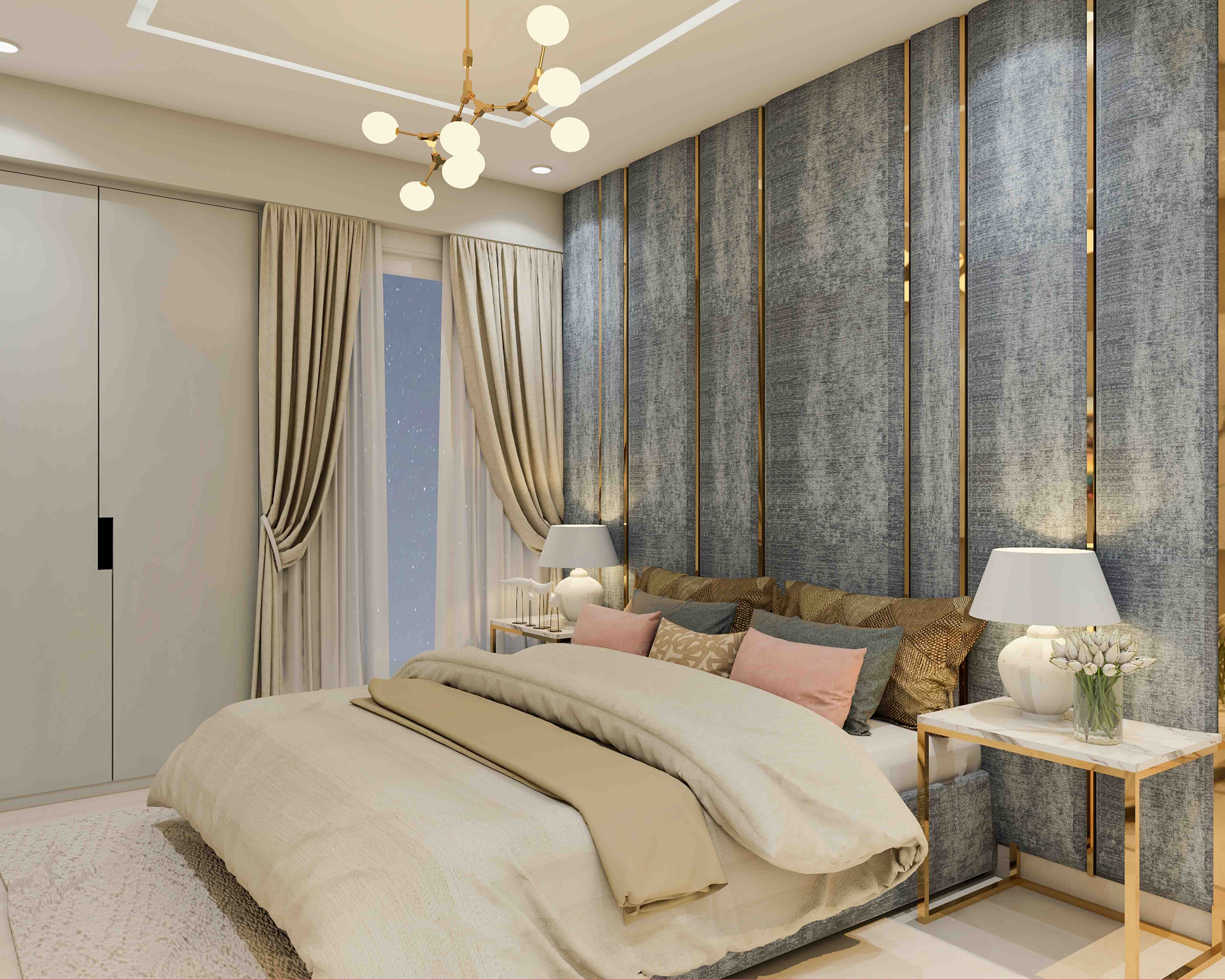 Textured Grey And Gold Wall Design With Victorian-Styled Gold Strips ...