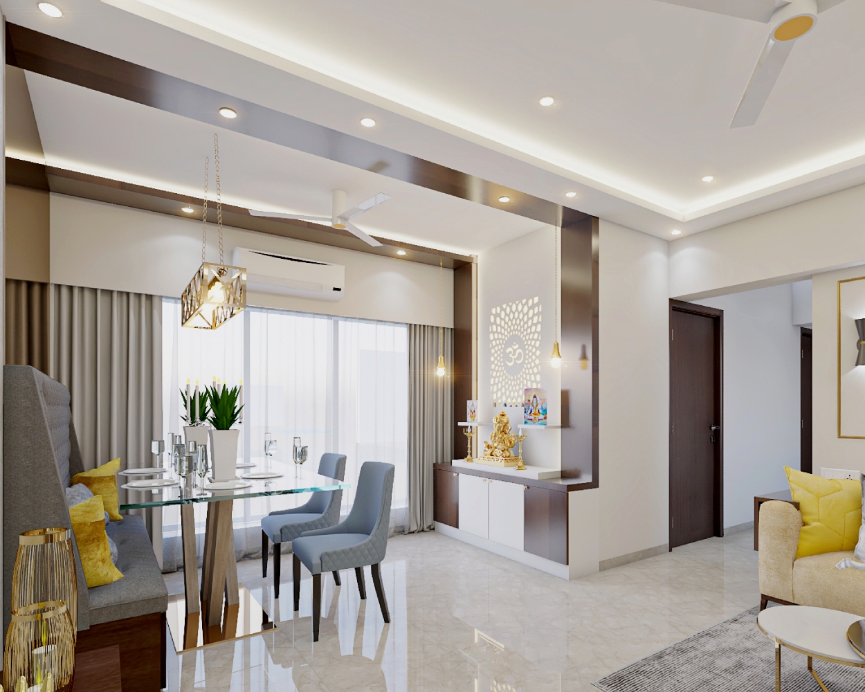 White Rectangle POP False Ceiling Design For DIning Rooms | Livspace