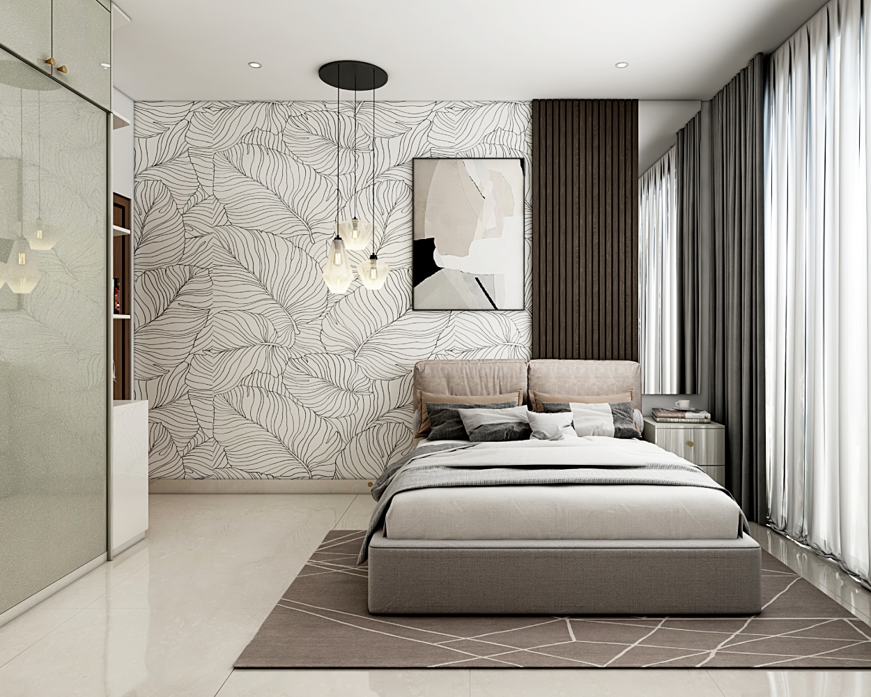 Guest Room Design With Glossy 2-Door Sliding Wardrobe Design | Livspace