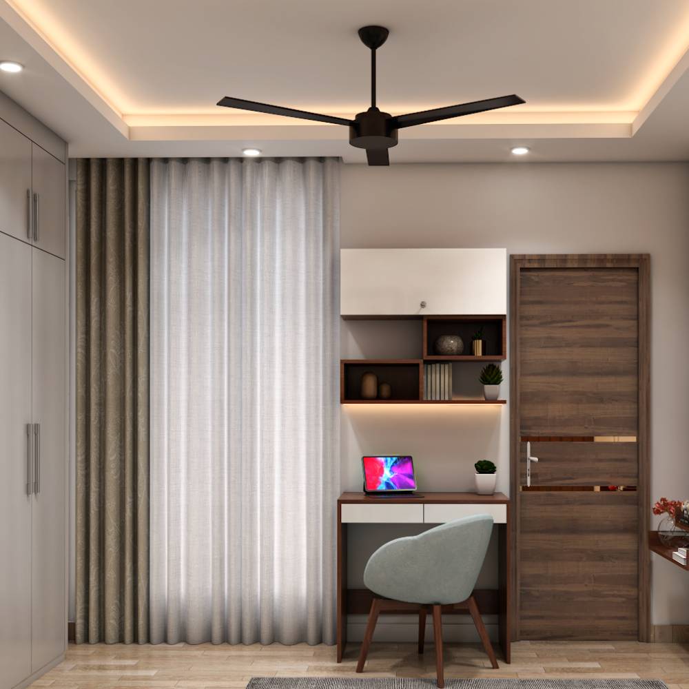 Compact Home Office Design With White And Wood Study Table | Livspace