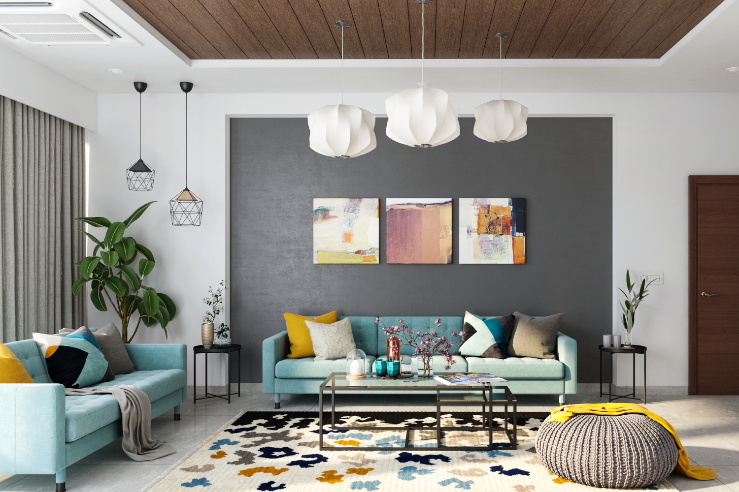 Grey Living Room Textured Wall Paint Design | Livspace