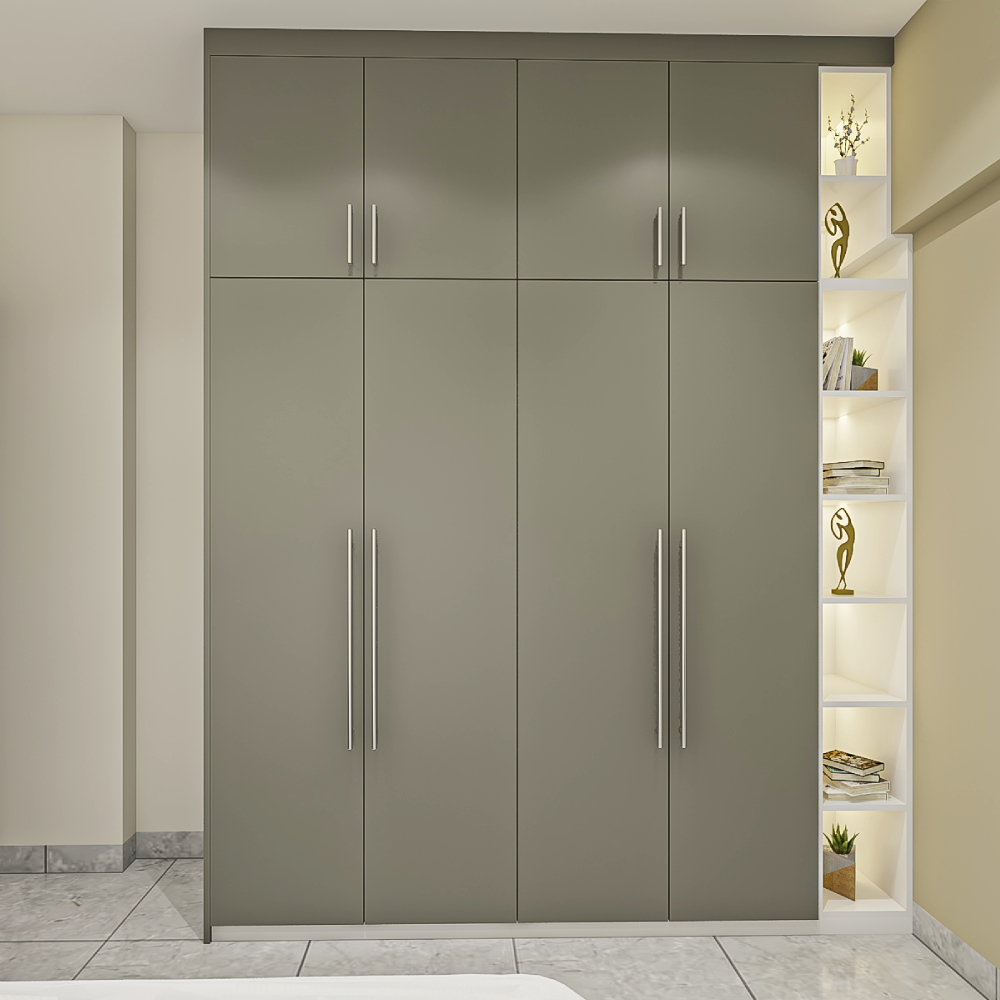 Dove Grey And White 4-Door Swing Wardrobe Design With Shelves | Livspace
