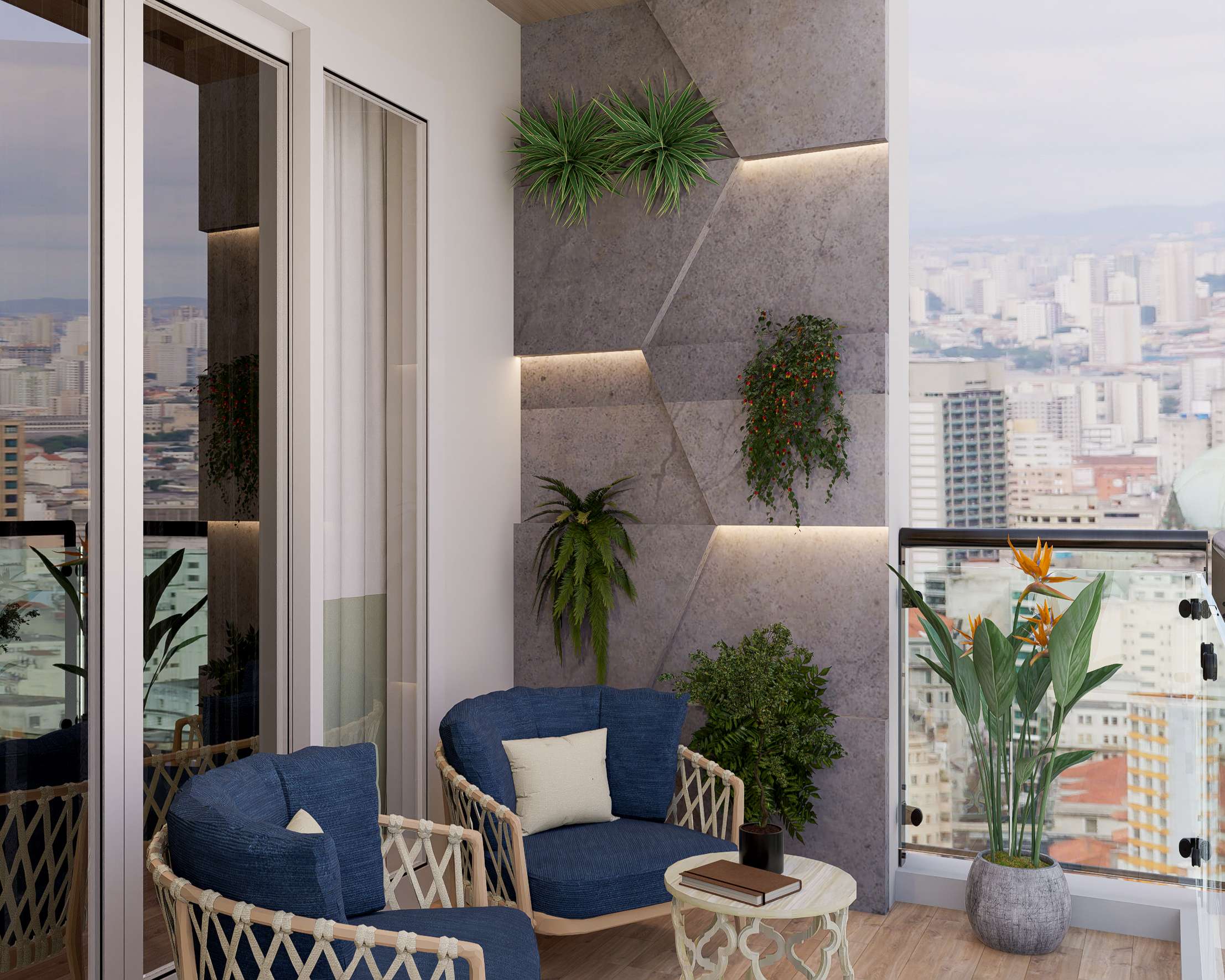Spacious Blue And White Balcony Design | Livspace