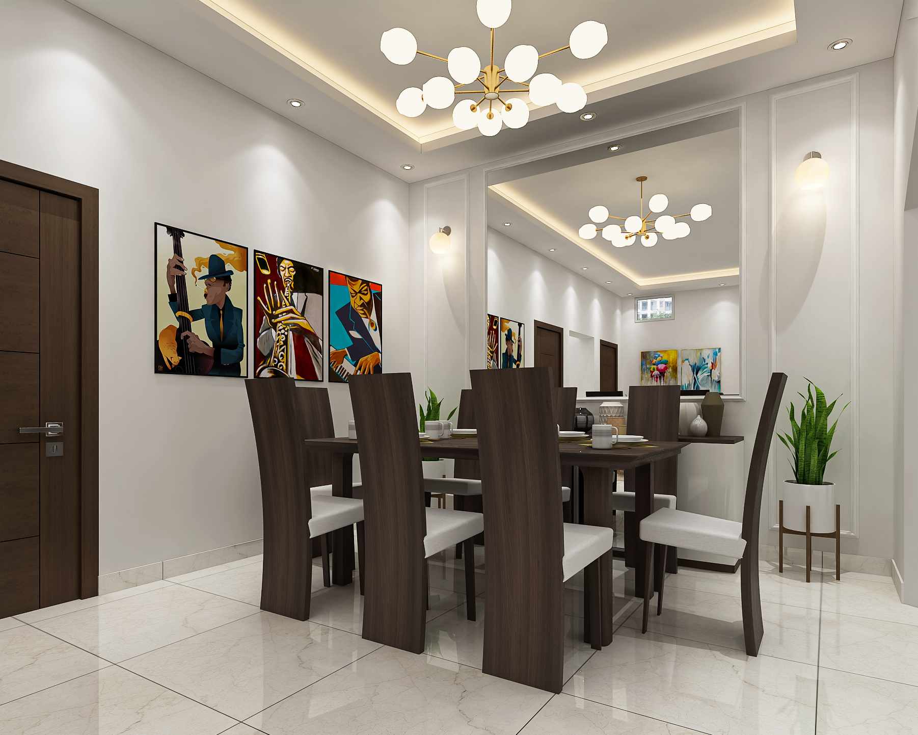 Spacious Dining Room Design With A White Crockery Unit | Livspace