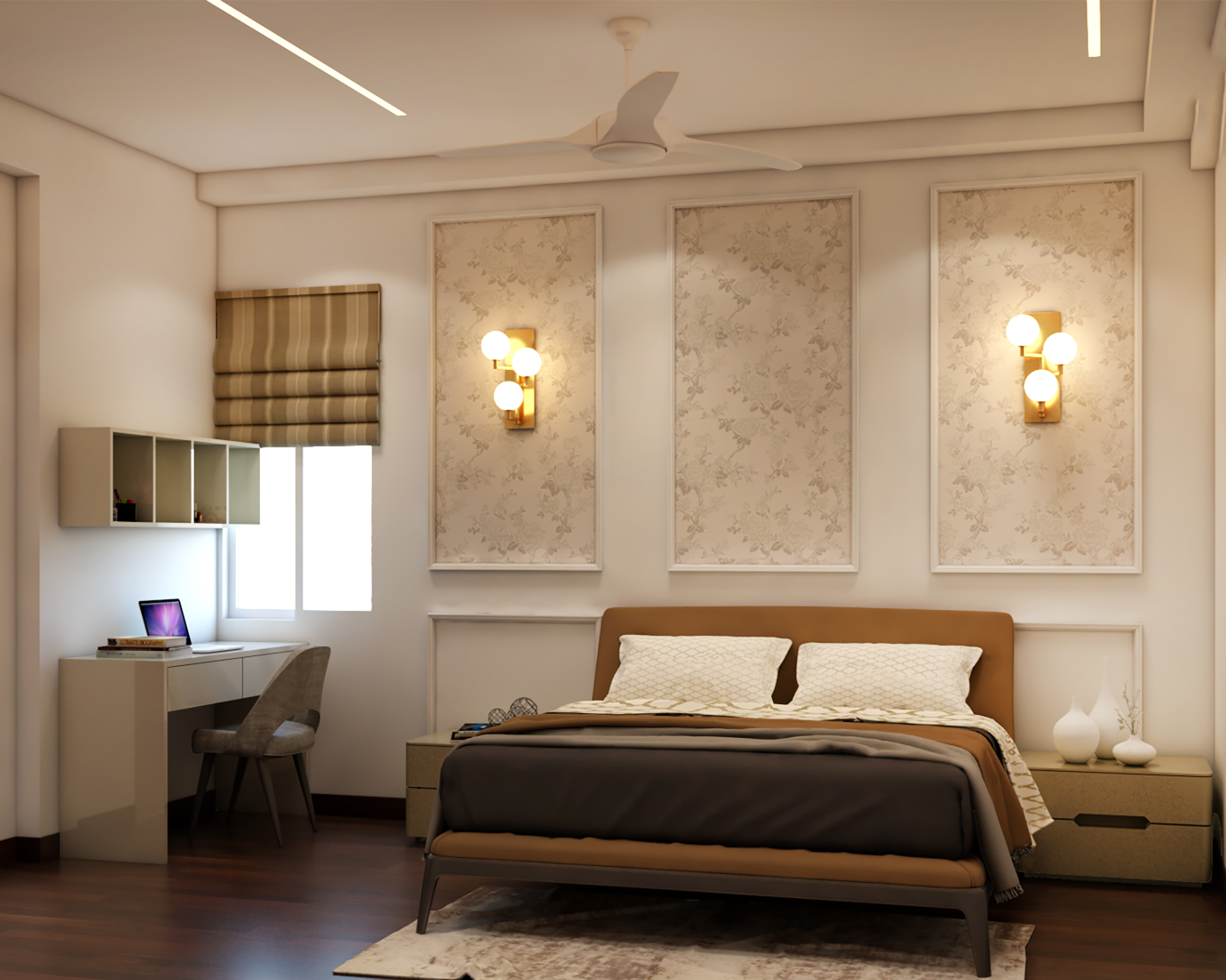 Compact Bedroom Design With A Study Unit | Livspace