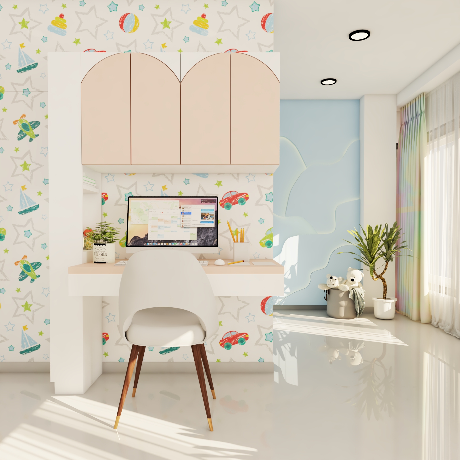 Low-Maintenance Colourful Home Office Design | Livspace