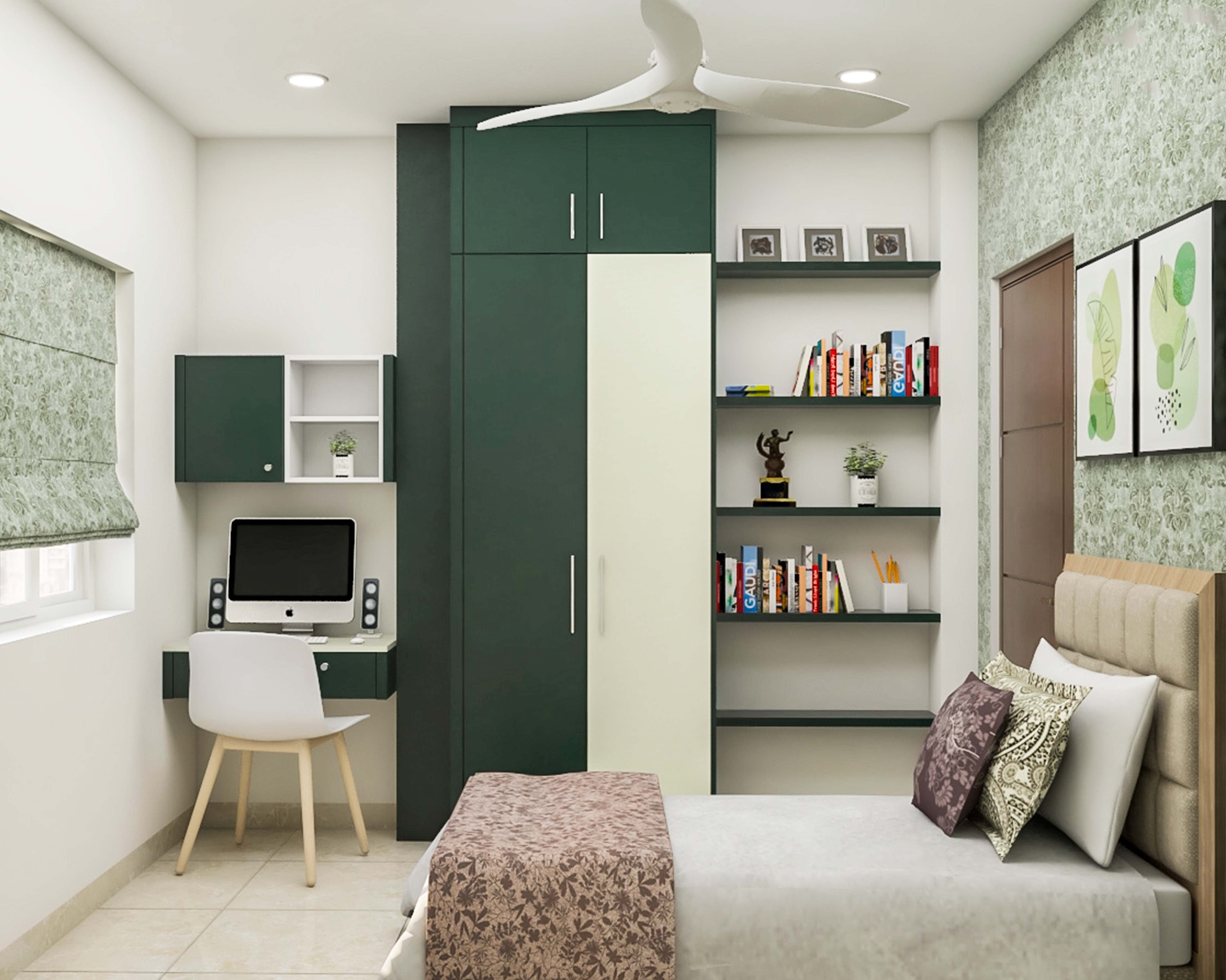 Study Room Design Integrated With Wardrobe And Open Shelves | Livespave