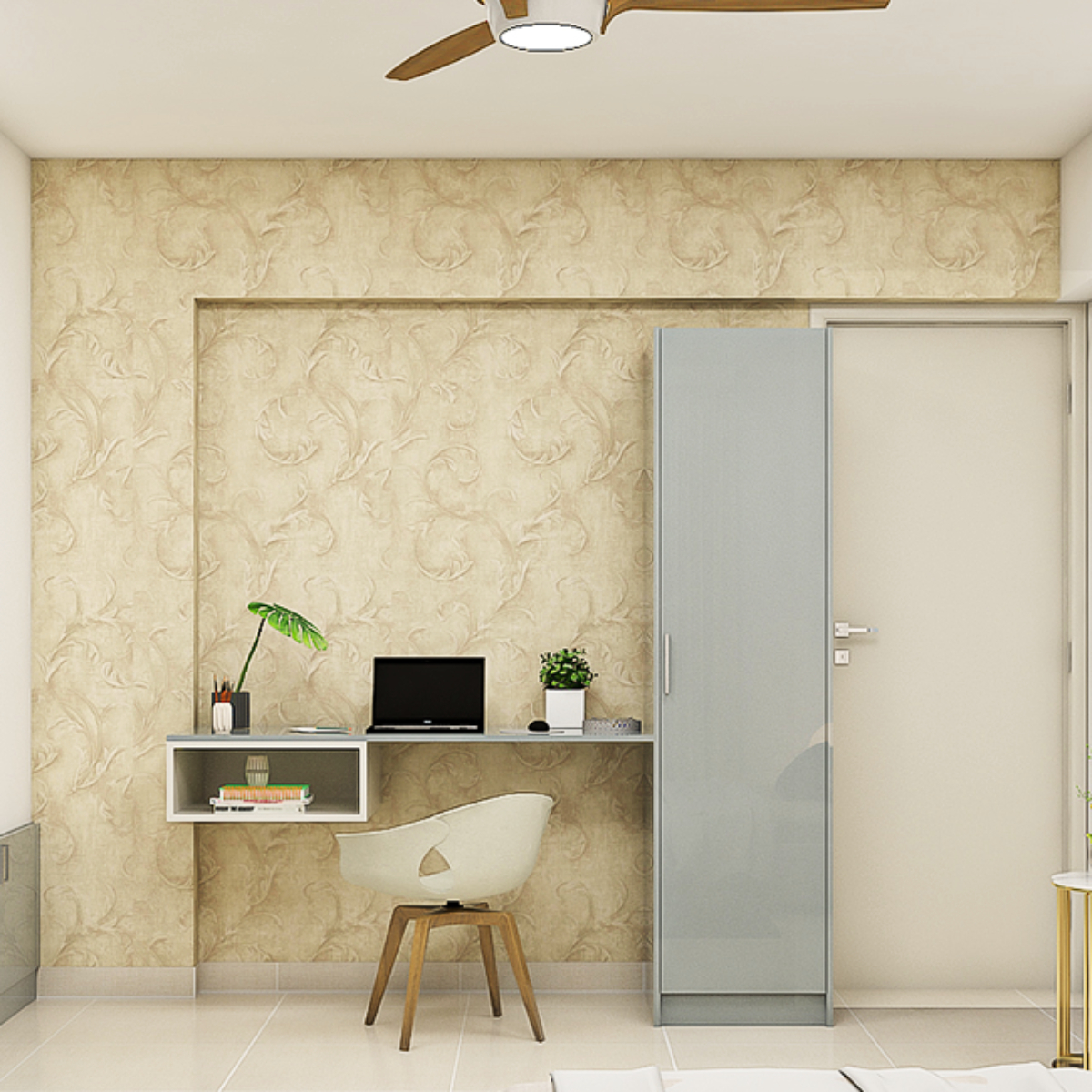 Modern Home Office Design With Designer Wallpaper | Livspace