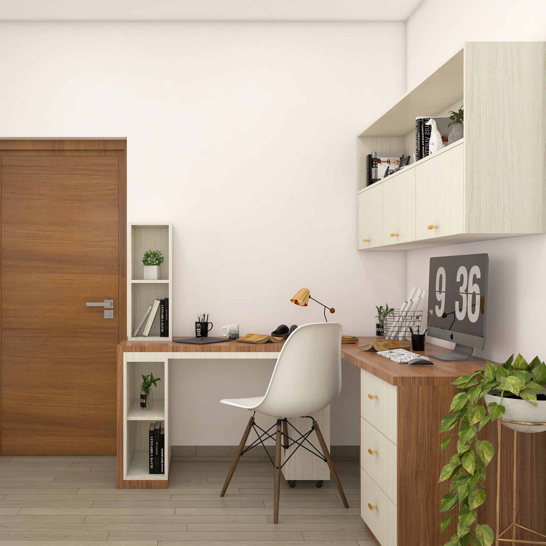 Spacious Study Room Design With L- Shape Desk