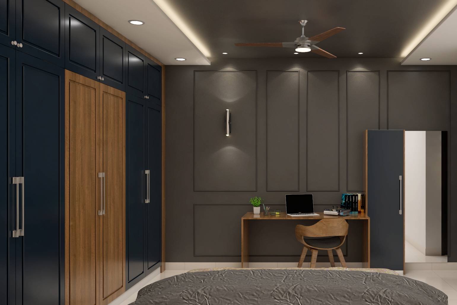 Spacious Study Room Design With Walnut Bronze-Toned Table | Livspace