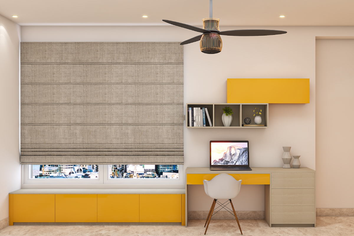 Compact Study Room Design Integrated With Window Seating