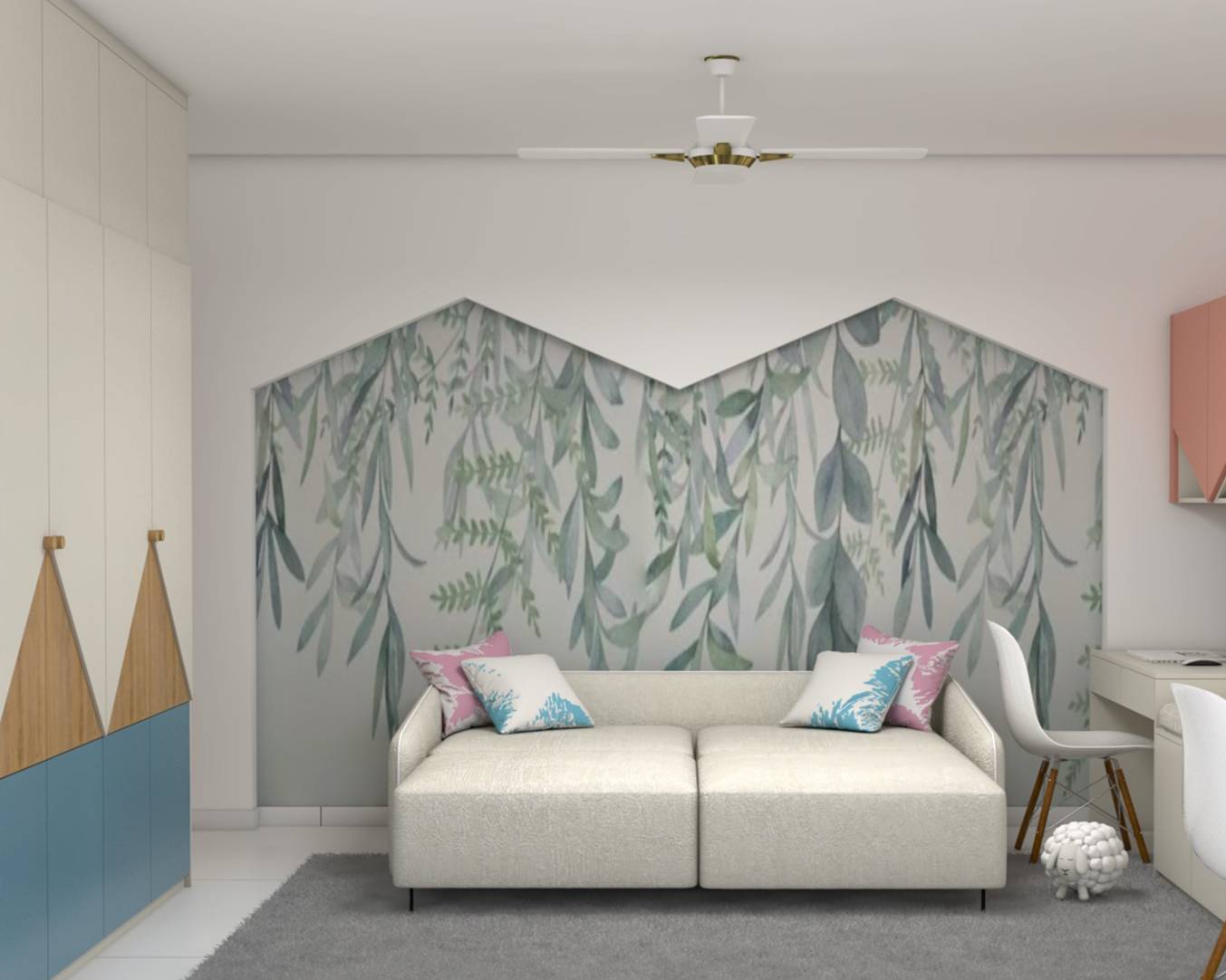 Compact Kid's Room Design With Twin Study And Storage | Livspace