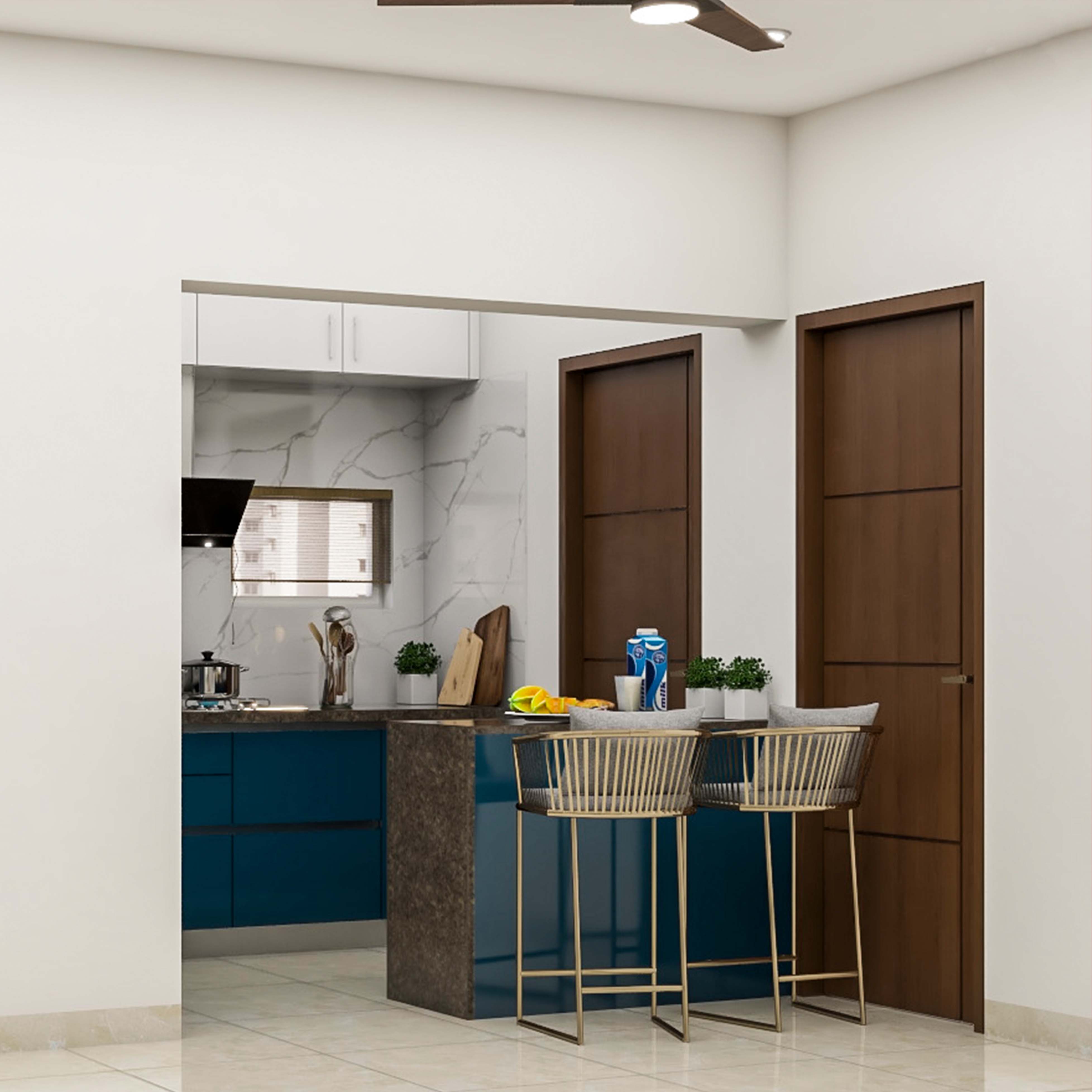 Compact Kitchen Design With Tall Storage Units | Livspace