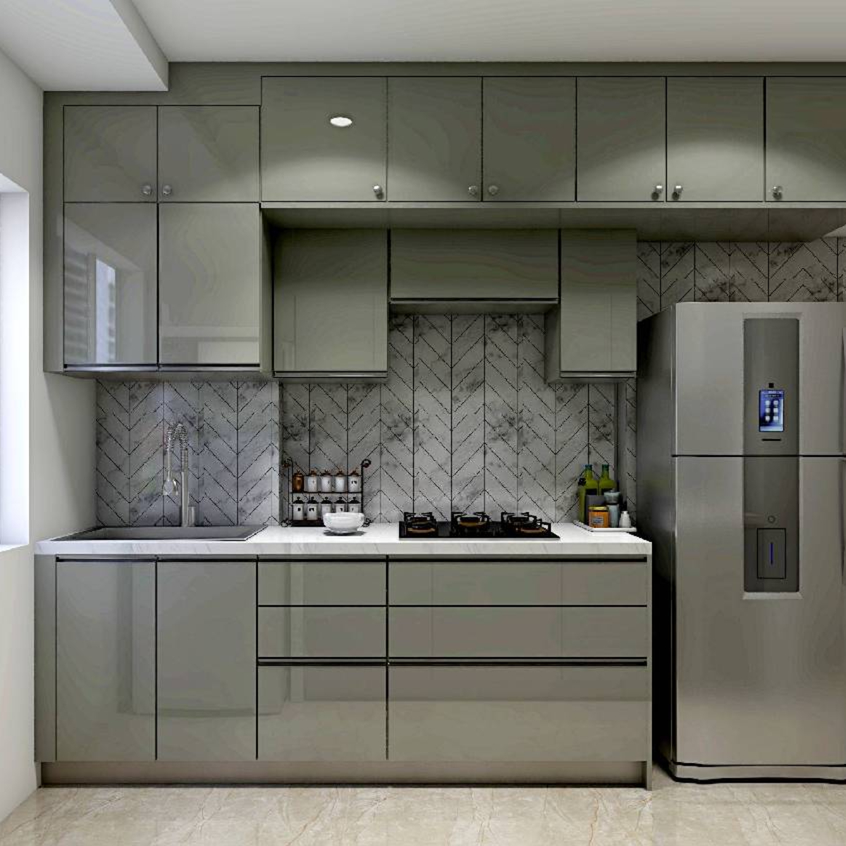 Spacious Parallel Gothic Grey Modular Kitchen Design | Livspace