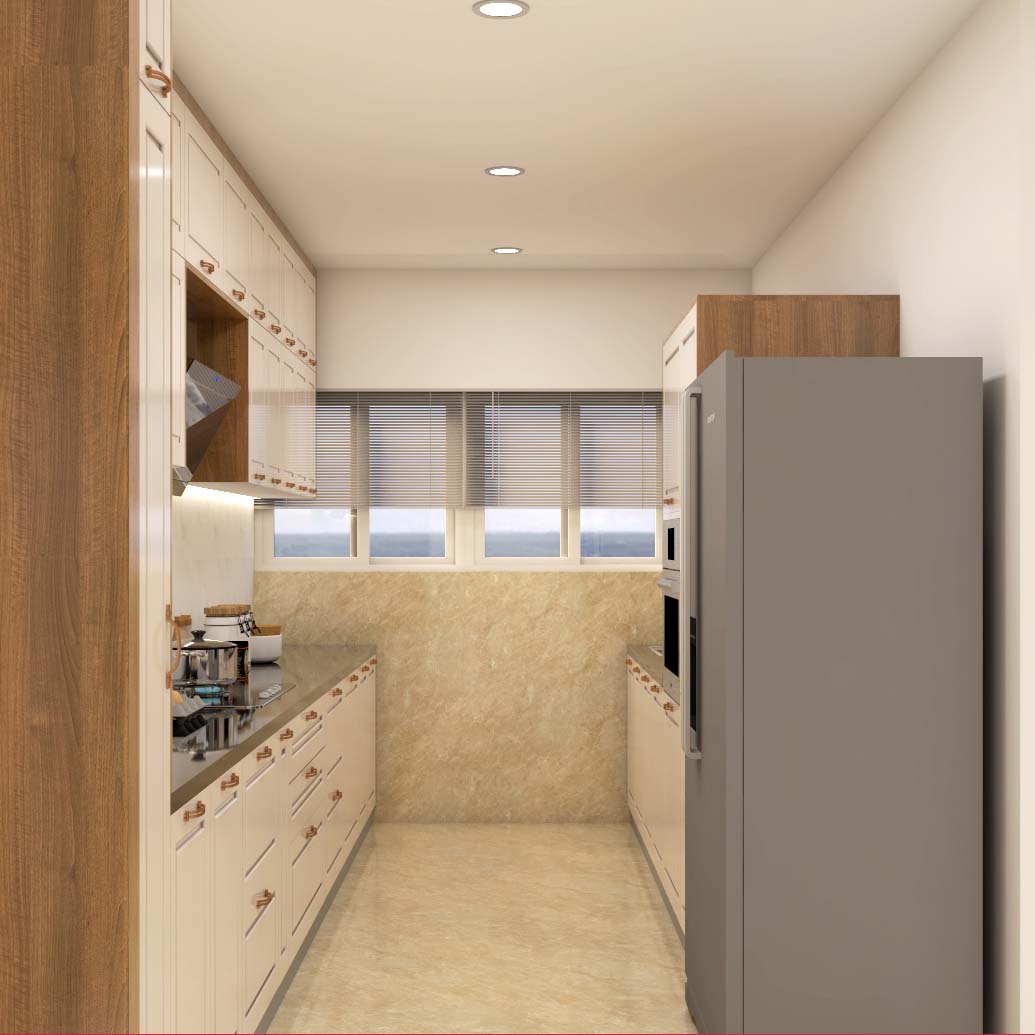 Spacious Beige Modular Parallel Kitchen Design | Livspace