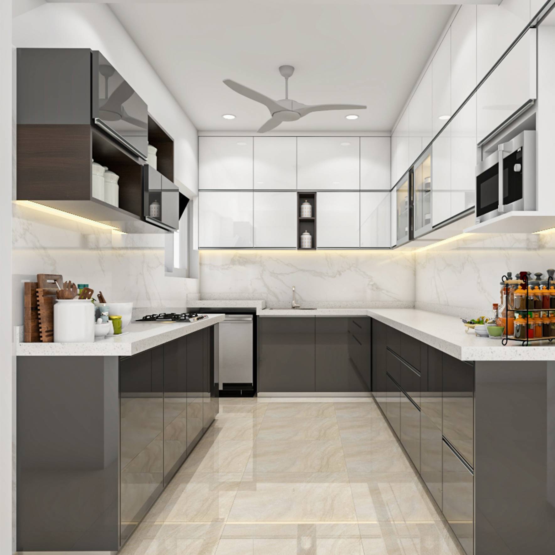 Parallel Kitchen Design With A Quartz Countertop | Livspace