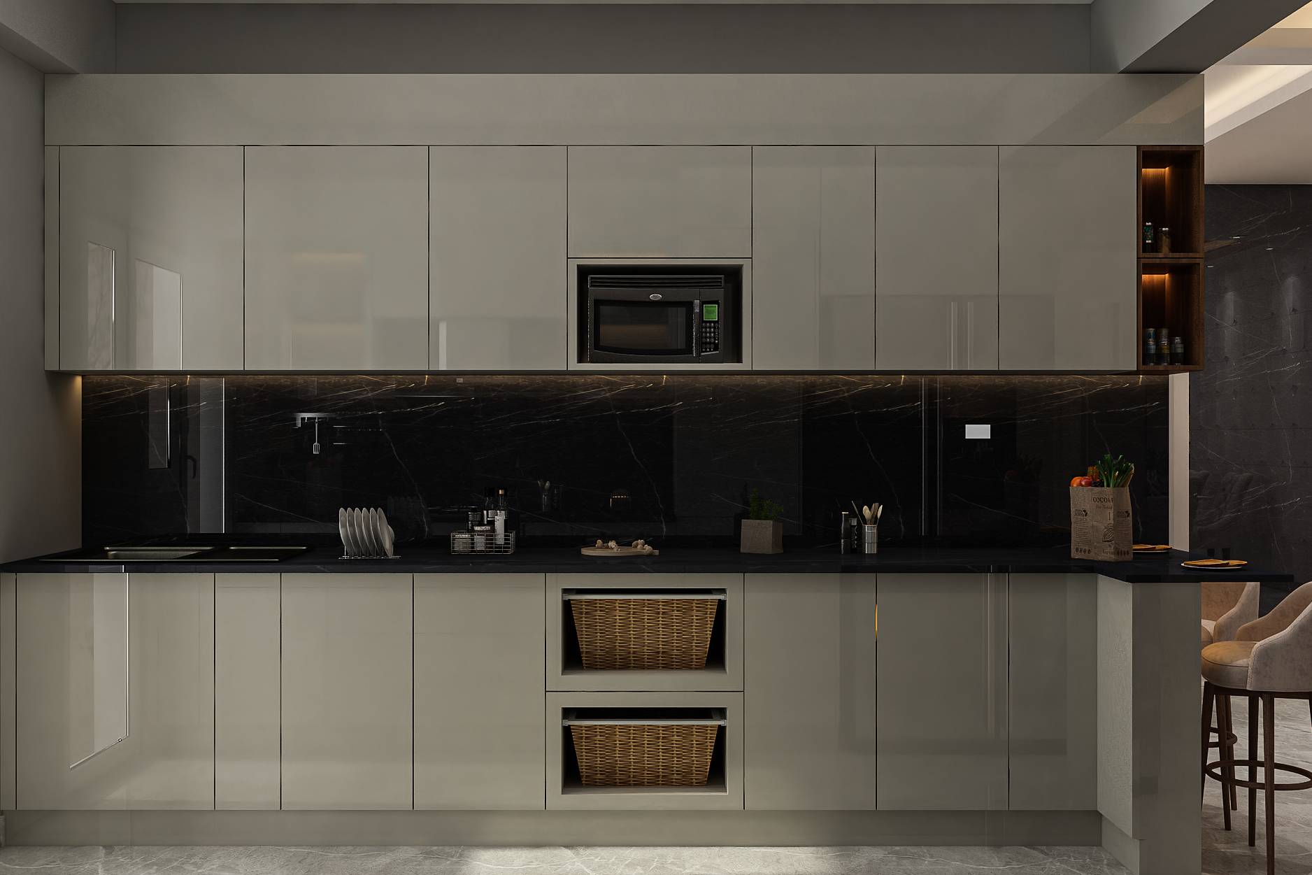 Functional Kitchen Design With Storage Cabinets | Livspace