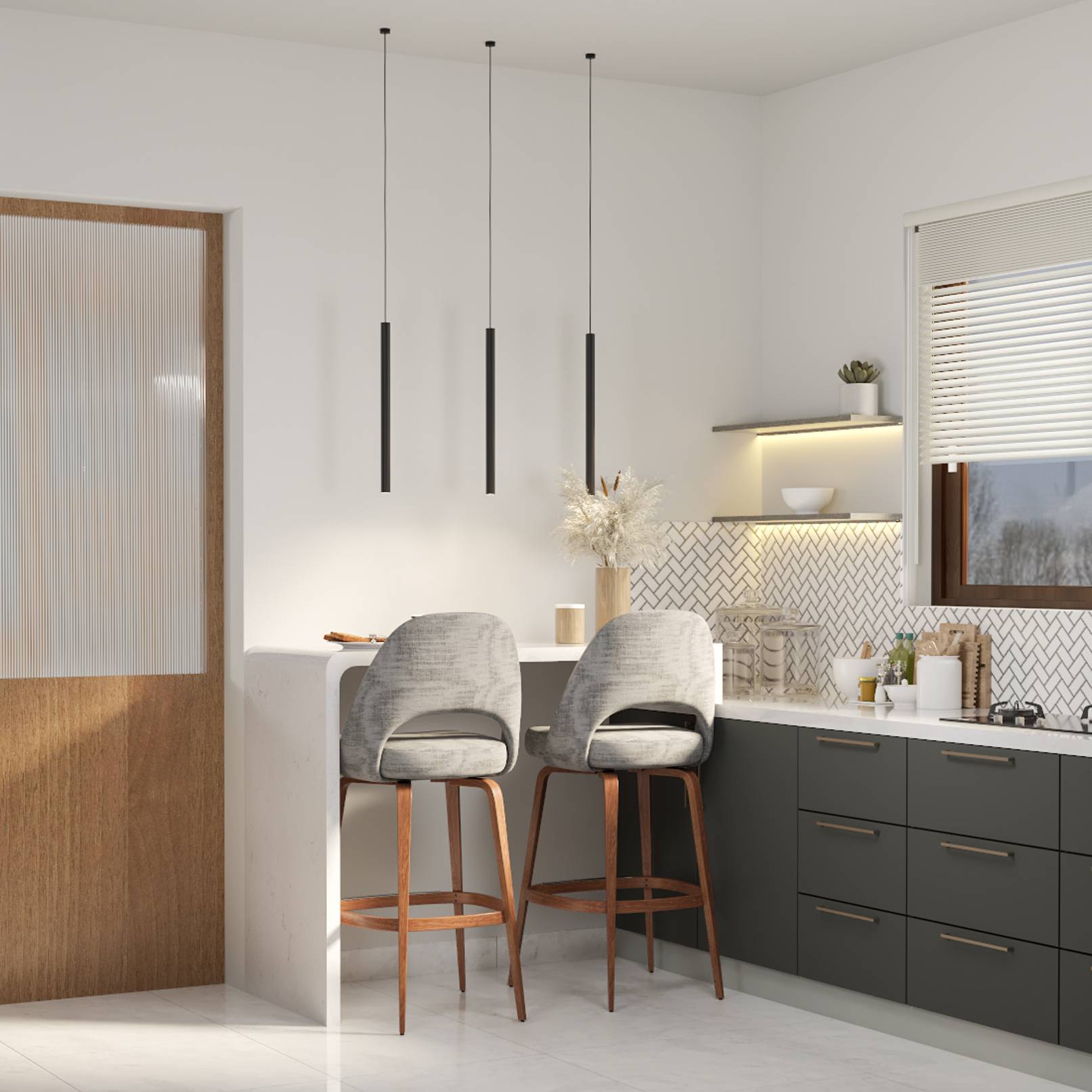 Spacious Kitchen Design With Loft Storage | Livspace