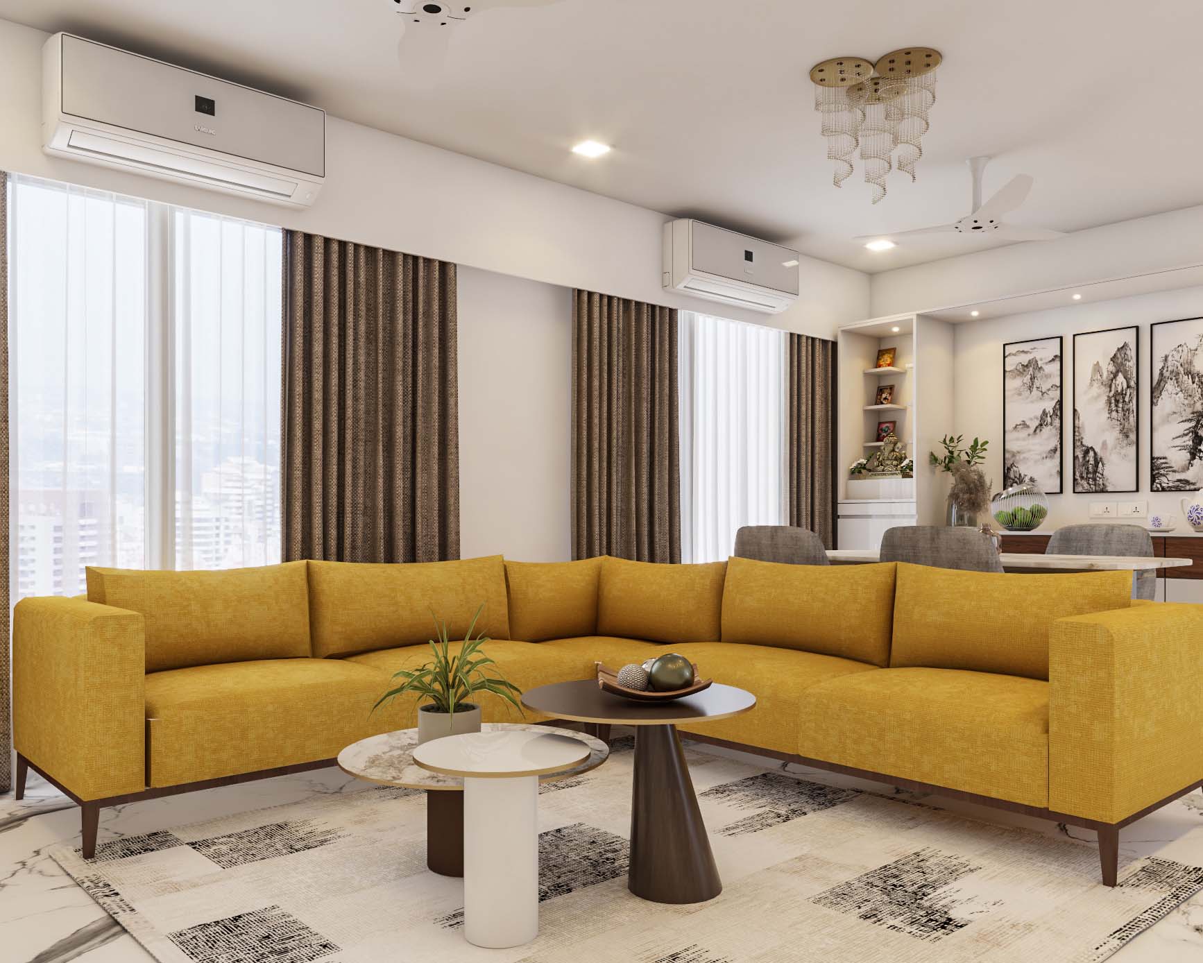 Spacious Living Room Design With Overhead Lighting | Livspace