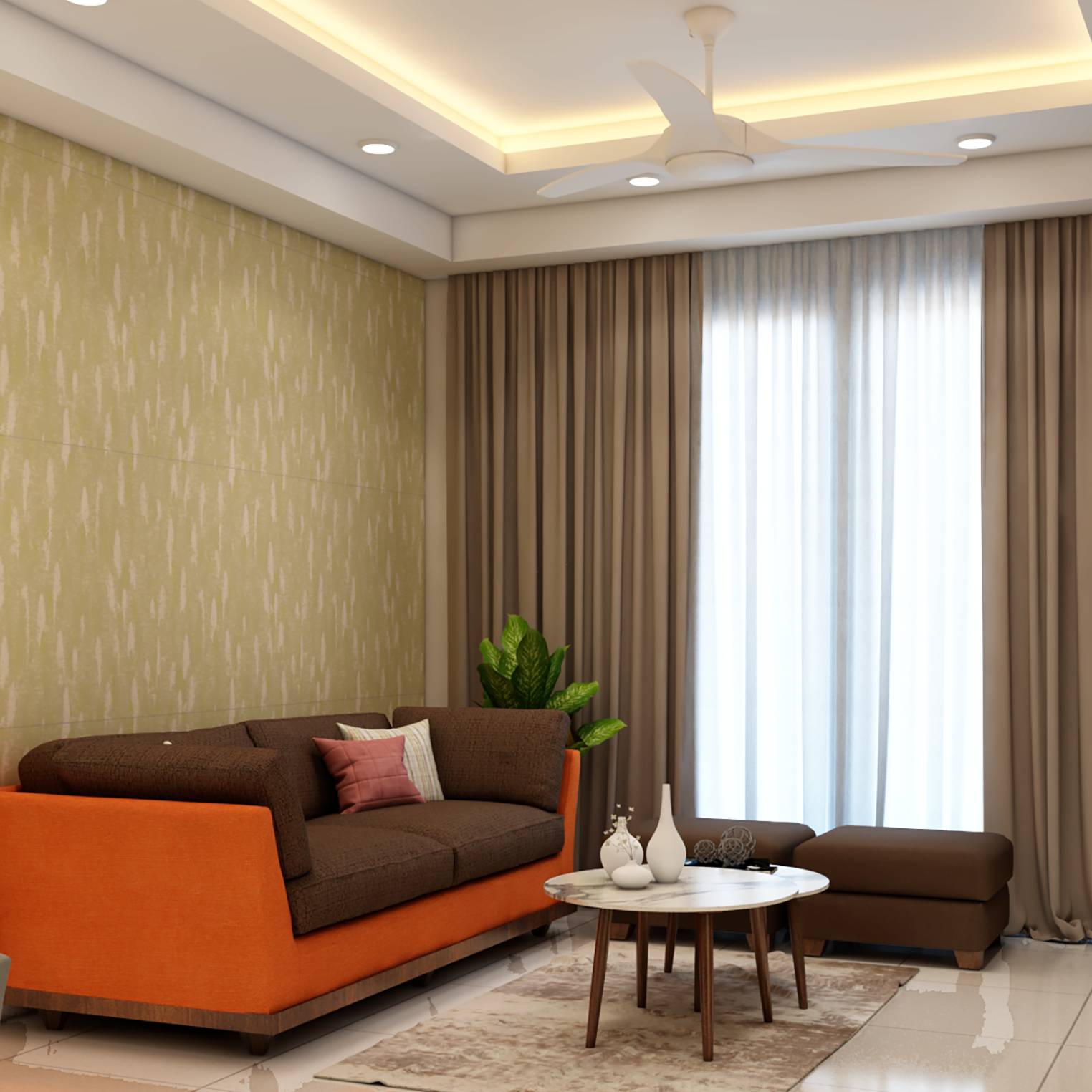 Compact Living Room Design With Overhead Lighting | Livspace
