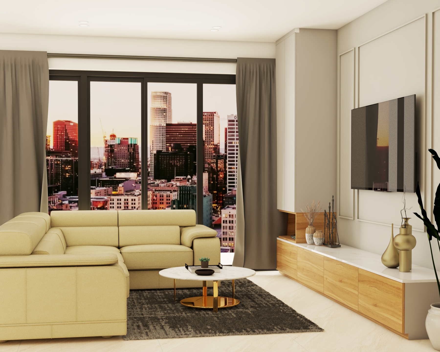 Compact Living Room Design With A Round Coffee Table | Livspace