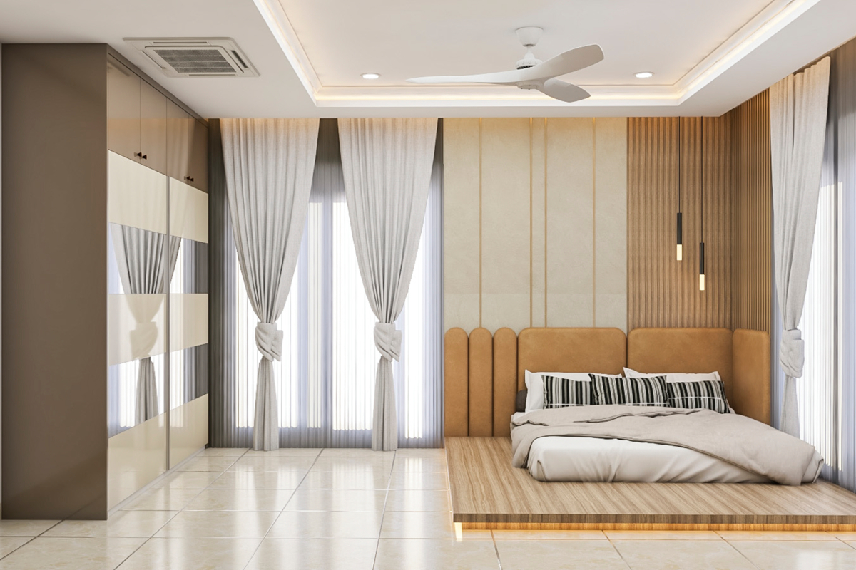 Modern Master Bedroom Design With Wallpaper | Livspace