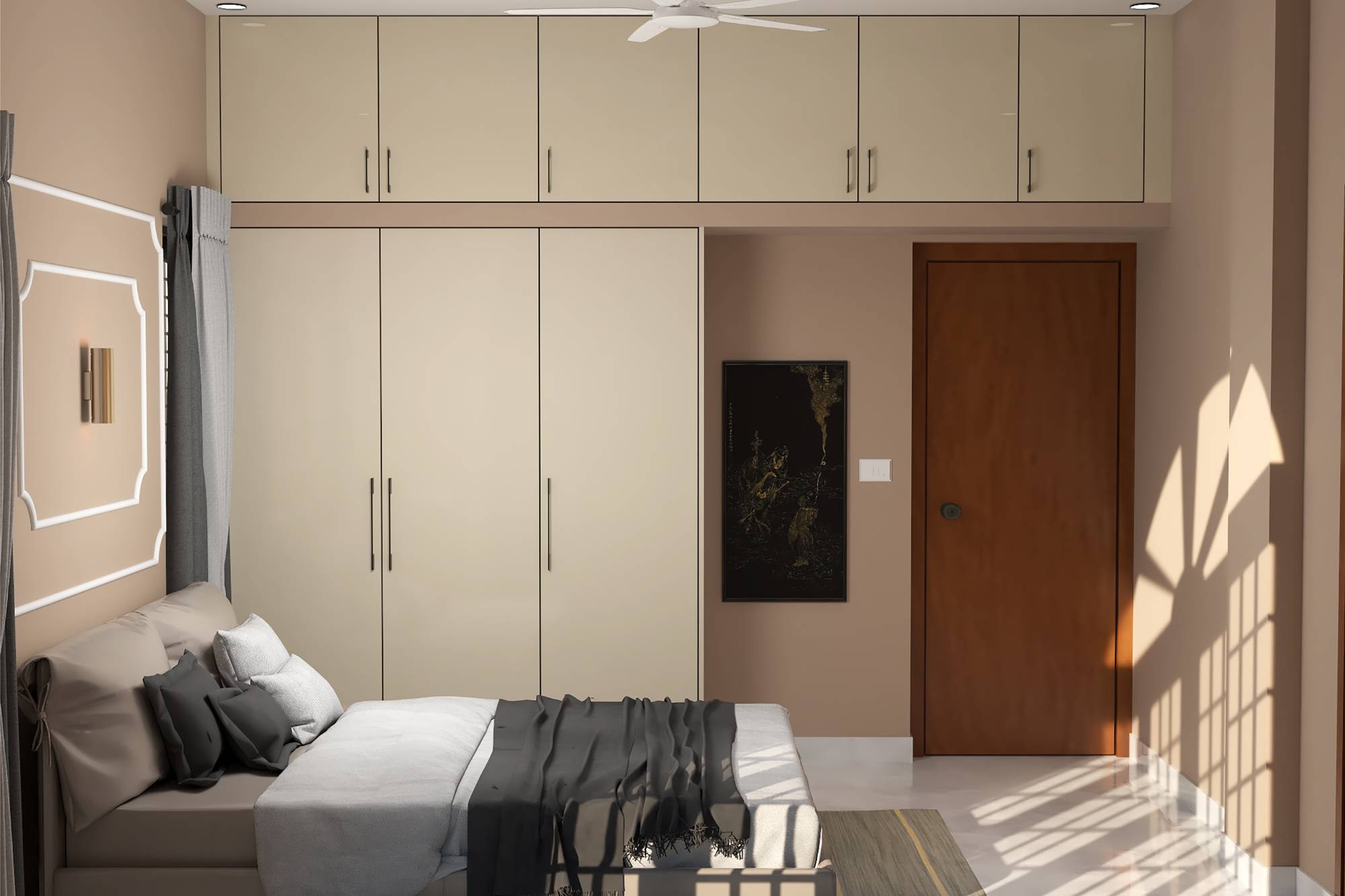 Scandinavian Style Beige-Toned Guest Bedroom Design | Livspace