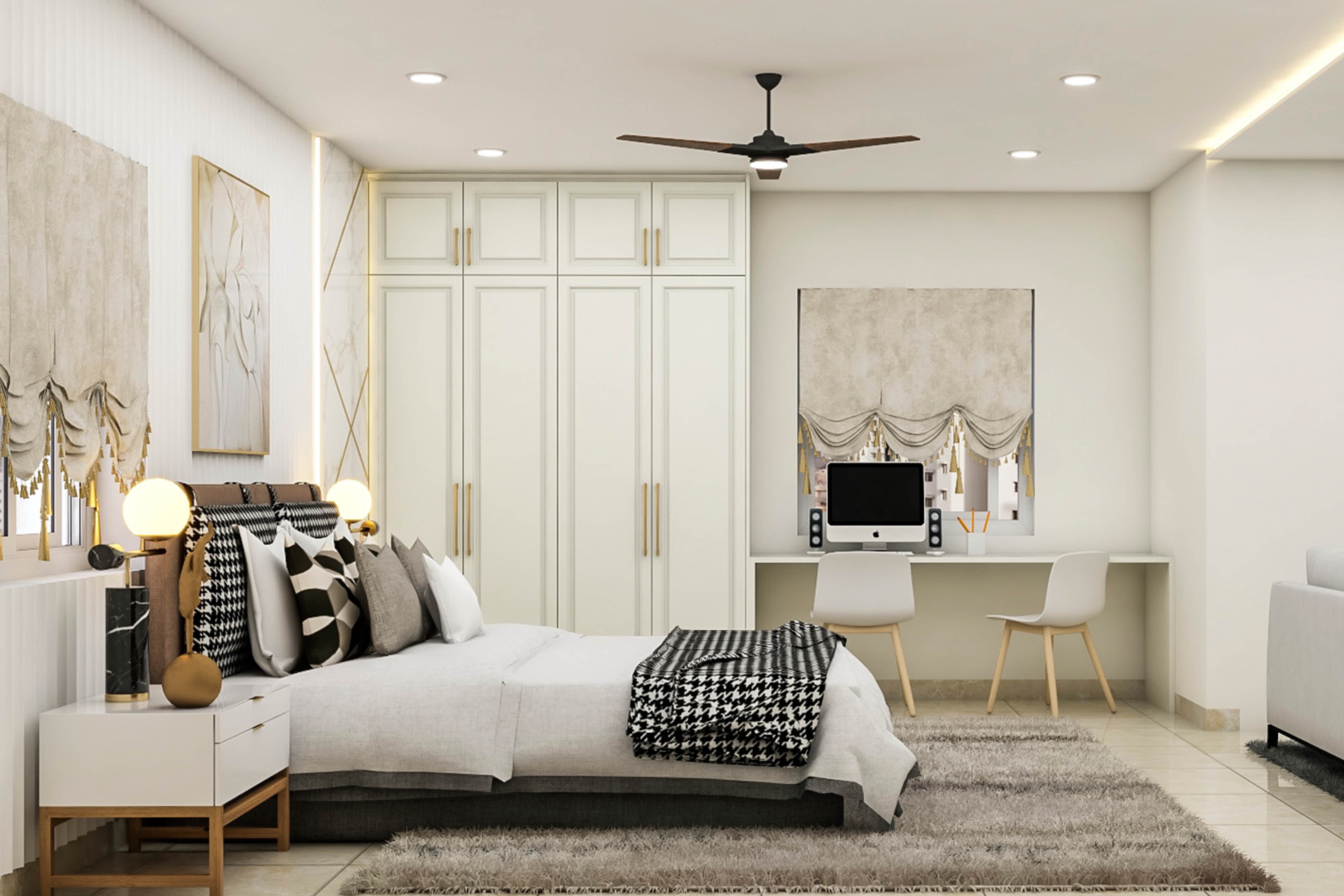 Spacious Bedroom Design With White Wardrobe And Bedside Tables | Livspace