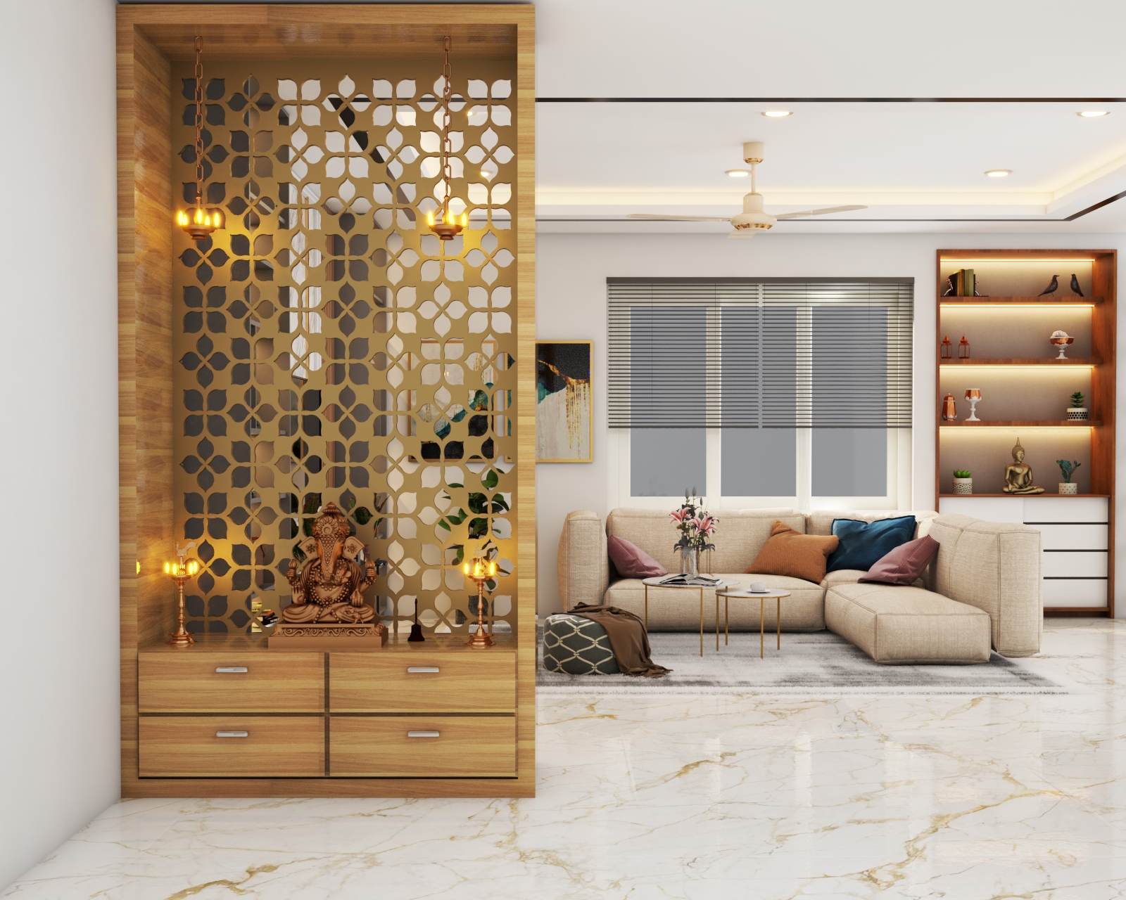 Spacious Pooja Unit Design With Storage | Livspace