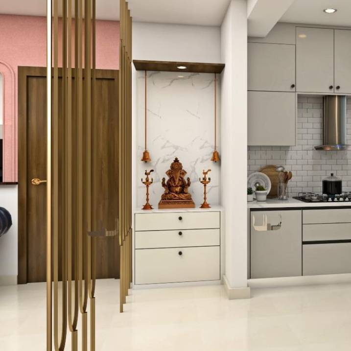 Compact Mandir Design In White | Livspace