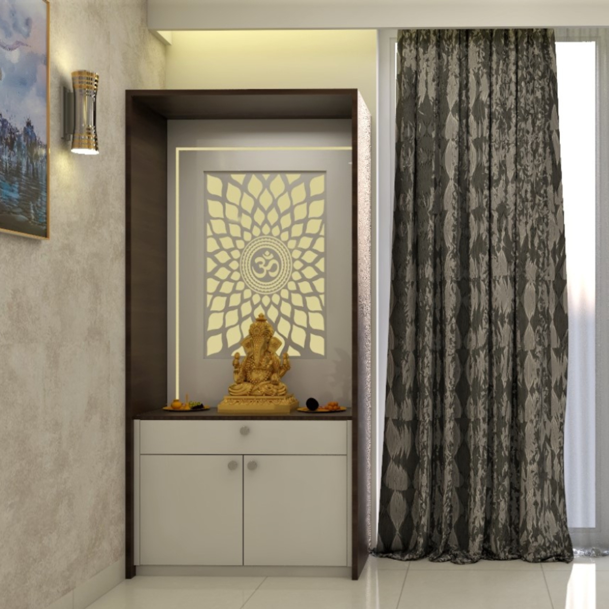 Compact Mandir Design With Storage | Livspace