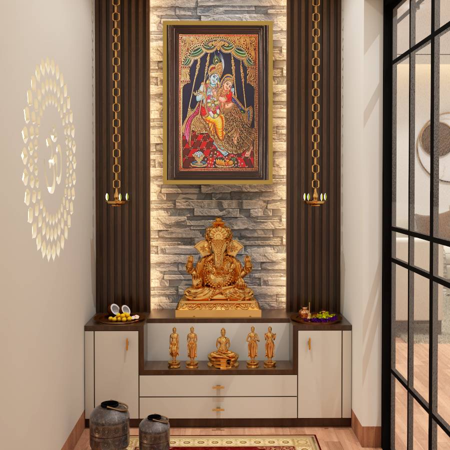 Compact Pooja Unit Design With Floor Mounted Unit | Livspace
