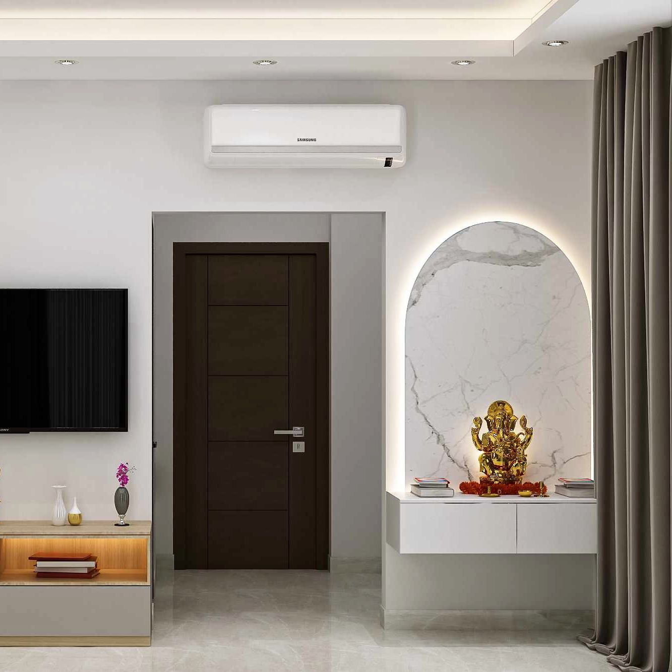 Simple Wall-Mounted Mandir Design For Rental Spaces | Livspace
