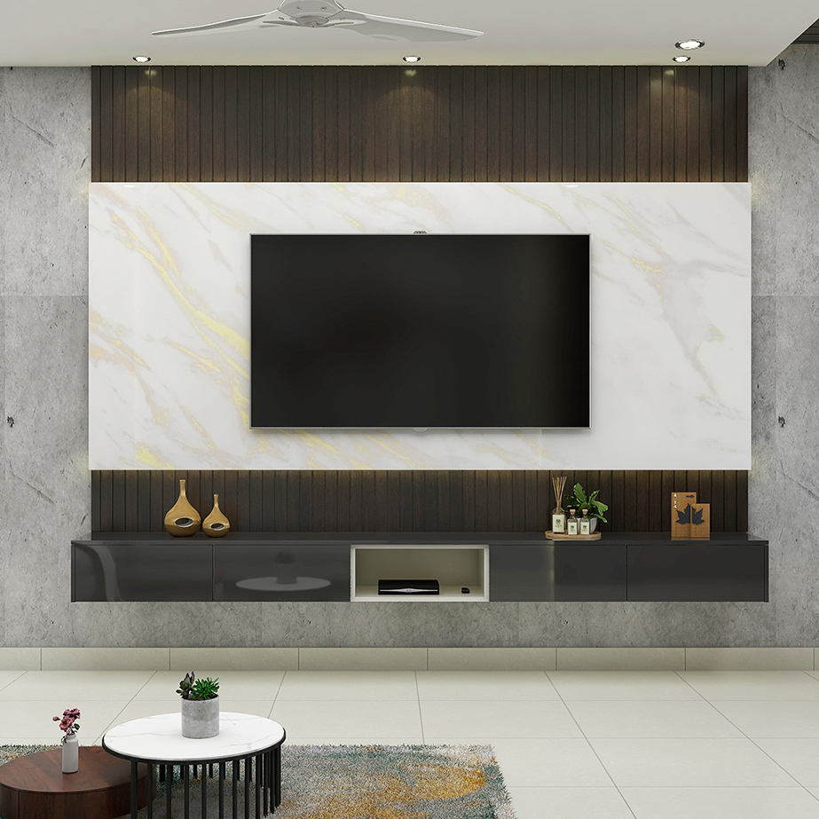 Spacious TV Unit With A Glossy Laminate Finish | Livspace