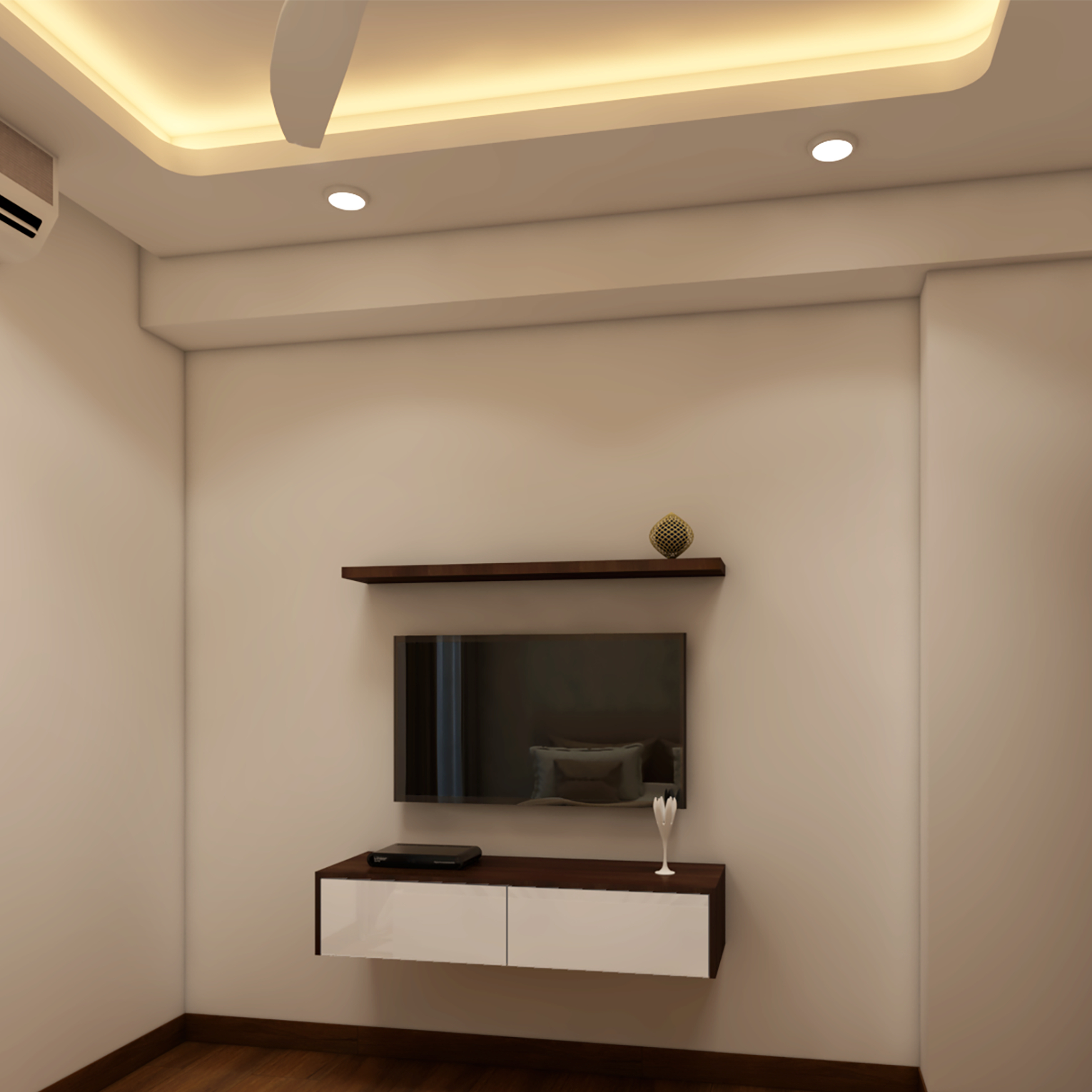 White And Brown TV Unit Design For Hall | Livspace