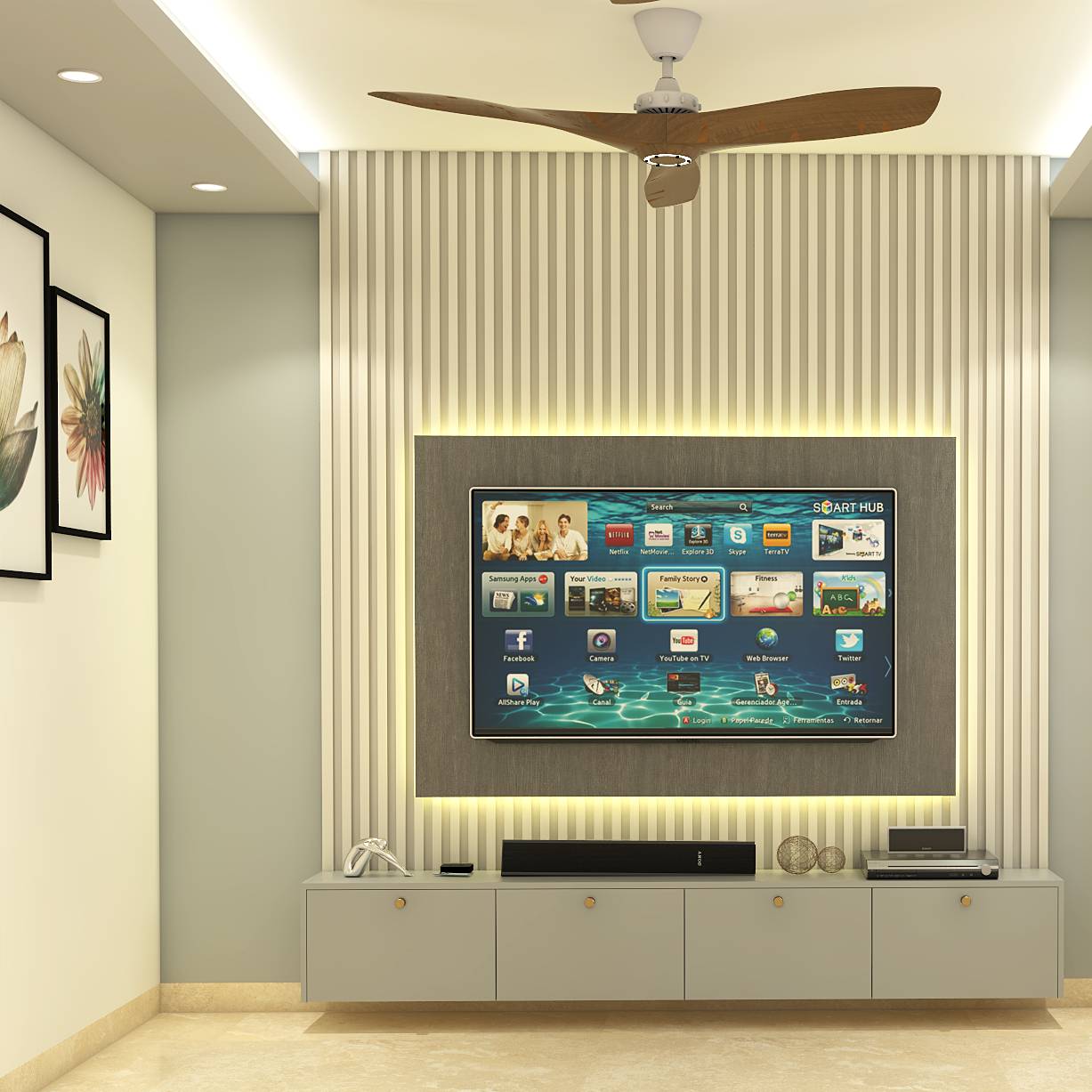 Compact TV Unit With Backlighting | Livspace