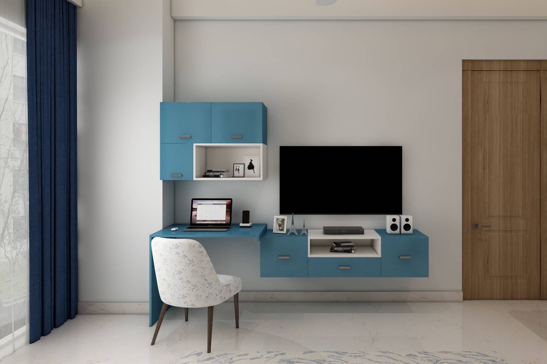 Compact TV Unit Design With Study Unit | Livspace