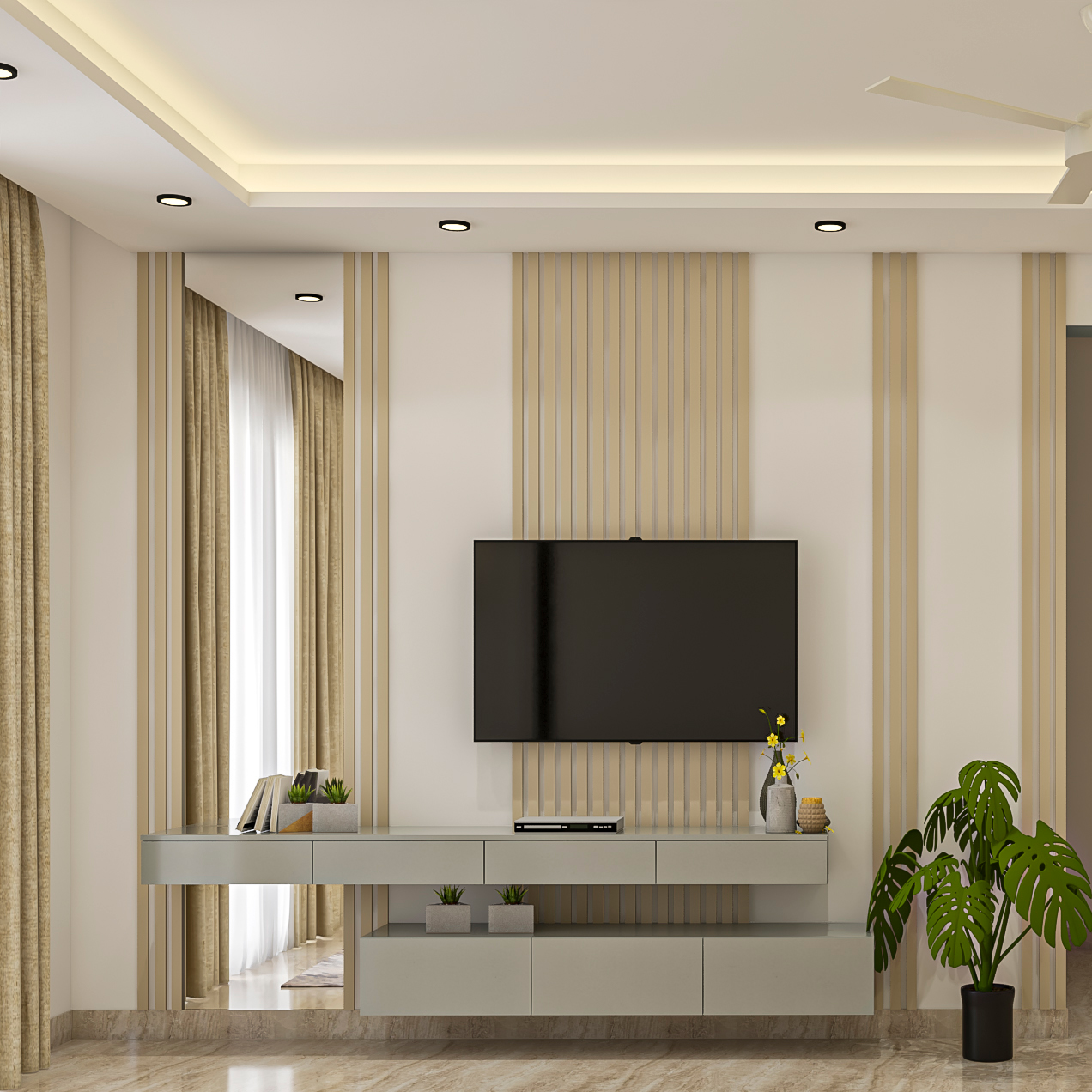 Low-Maintenance TV Unit Design With Drawers | Livspace