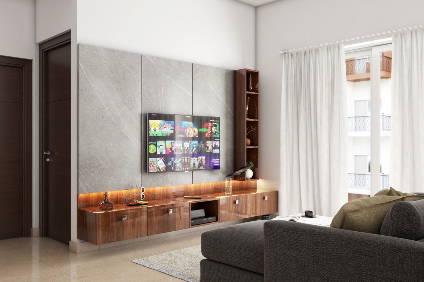 Wooden TV Cabinet Design With Ample Storage | Livspace