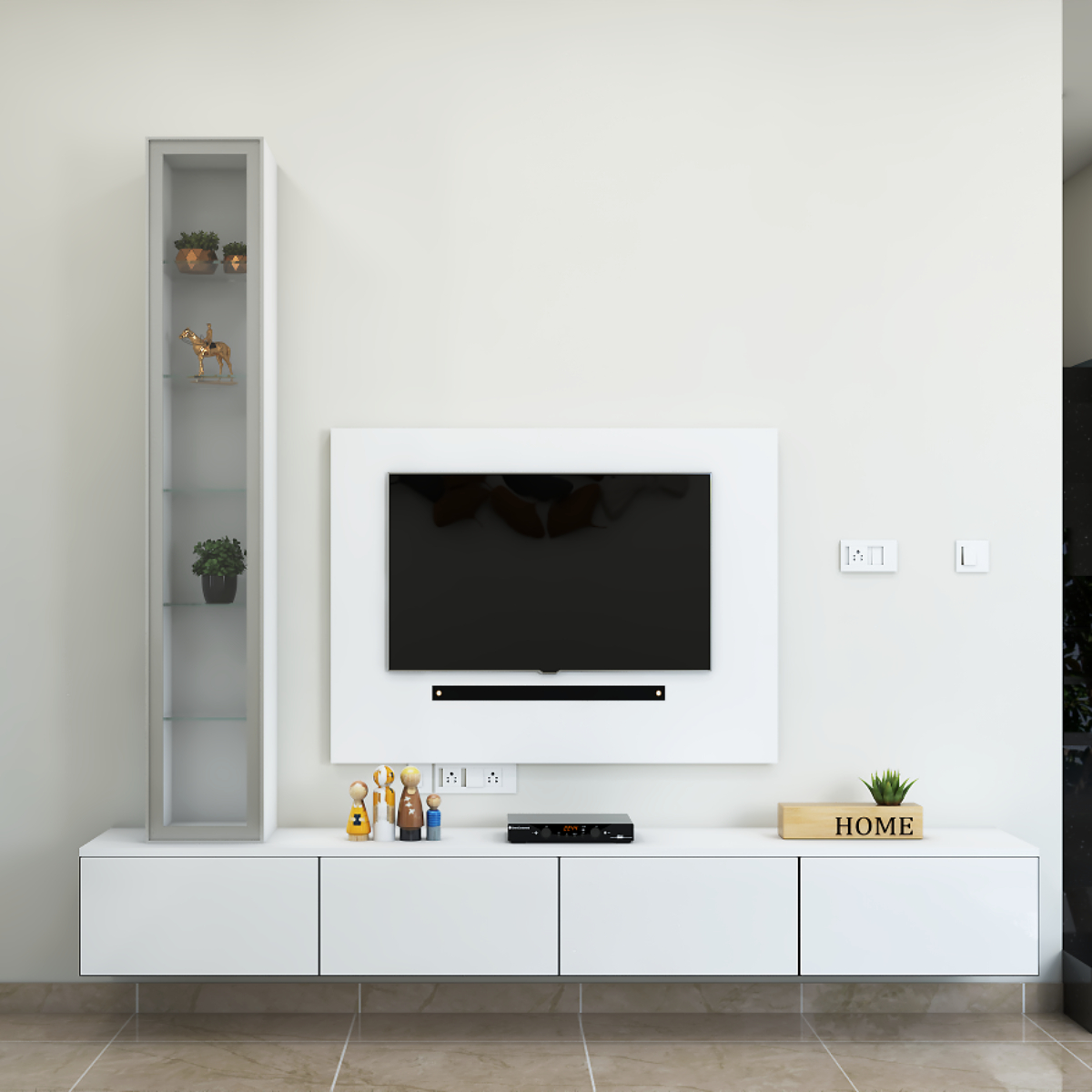 Compact TV Unit Minimalist Interior Design With Wall Mounted Storage ...