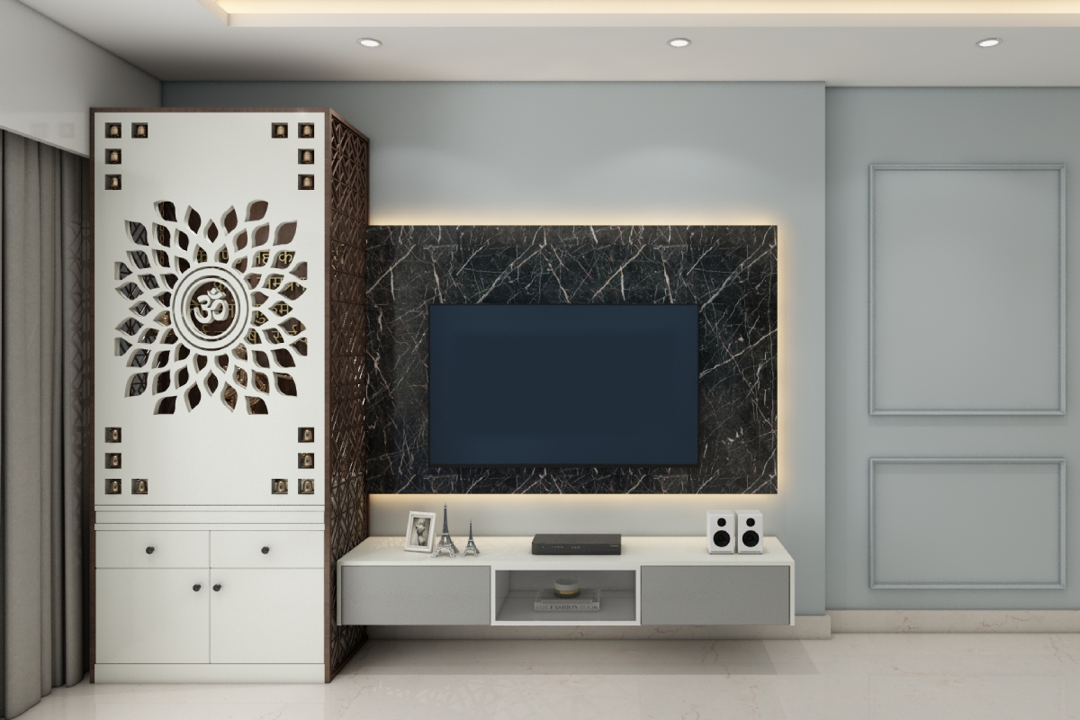 Compact TV Unit Design With Integrated Pooja Unit | Livspace
