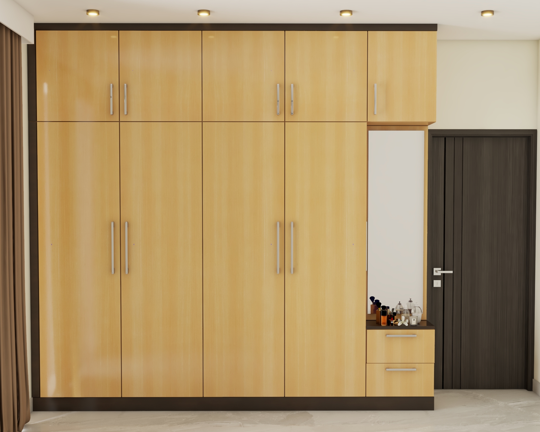 Compact 4-Door Wardrobe Design With Loft Storage | Livspace