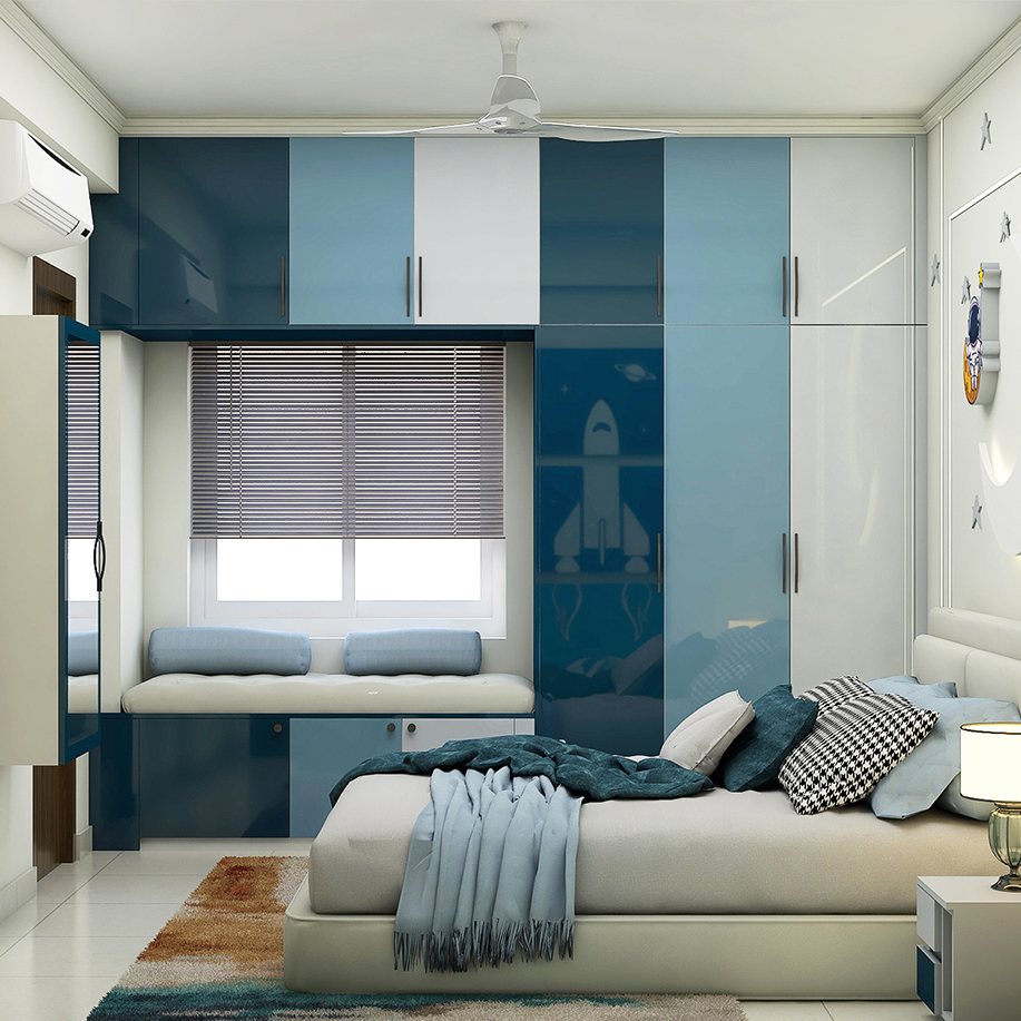 Compact 2-Door Wardrobe Design In Shades Of Blue | Livspace