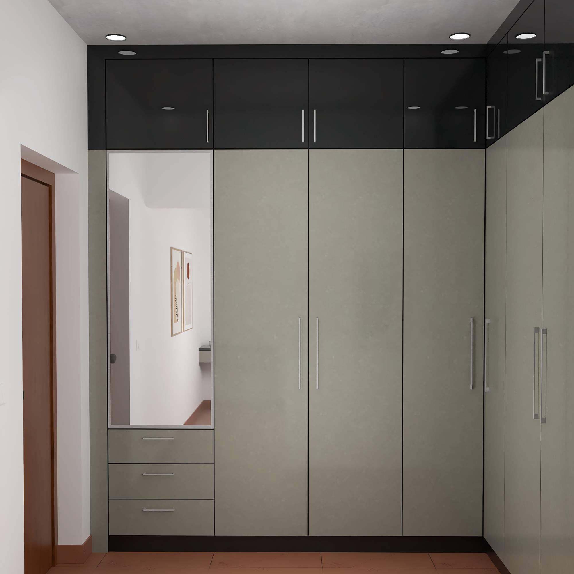 Spacious L-Shaped Wardrobe Design In Grey | Livspace