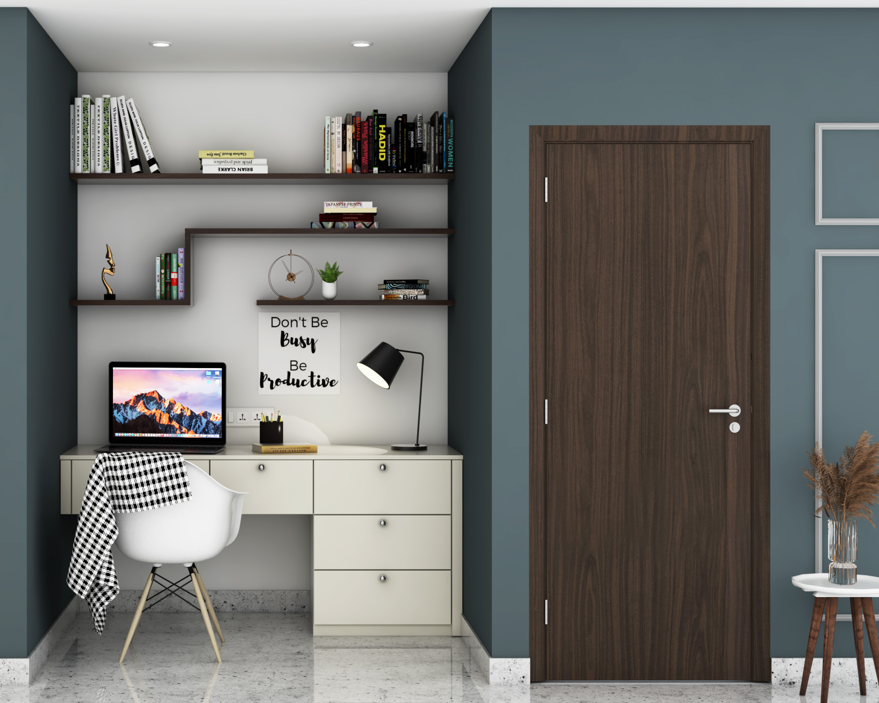 Frosty White And Acacia Exodus Study Room Design With Black And White ...
