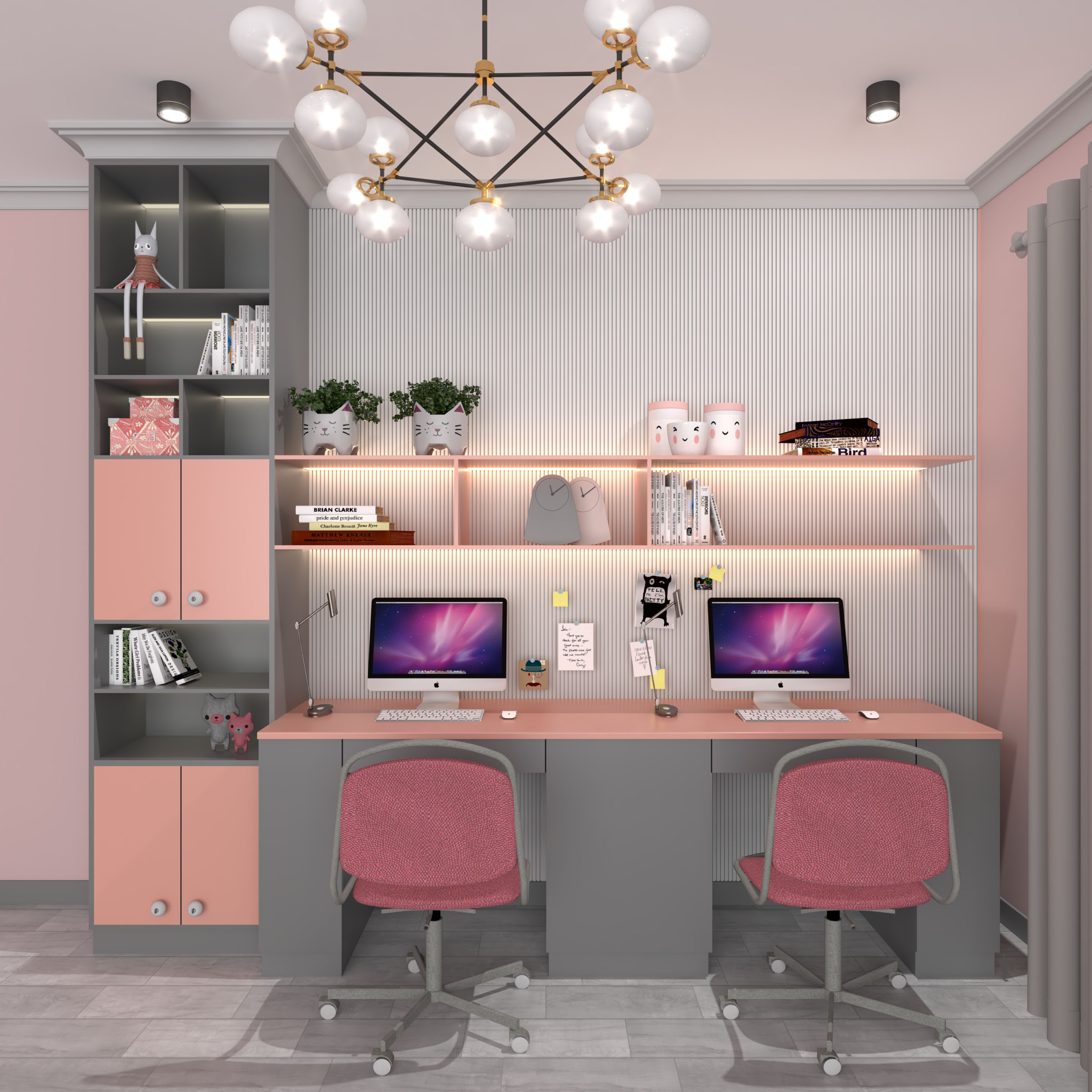 Study Room Design In Pink And Grey For Two | Livspace