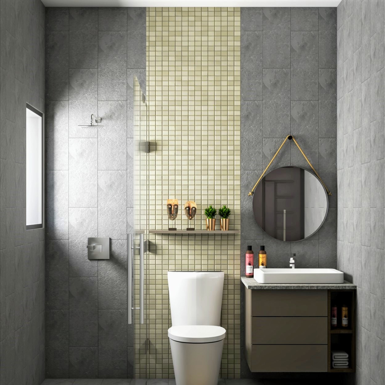 Stepladder And Checkerboard Porcelain Bathroom Tile Design In Grey And ...