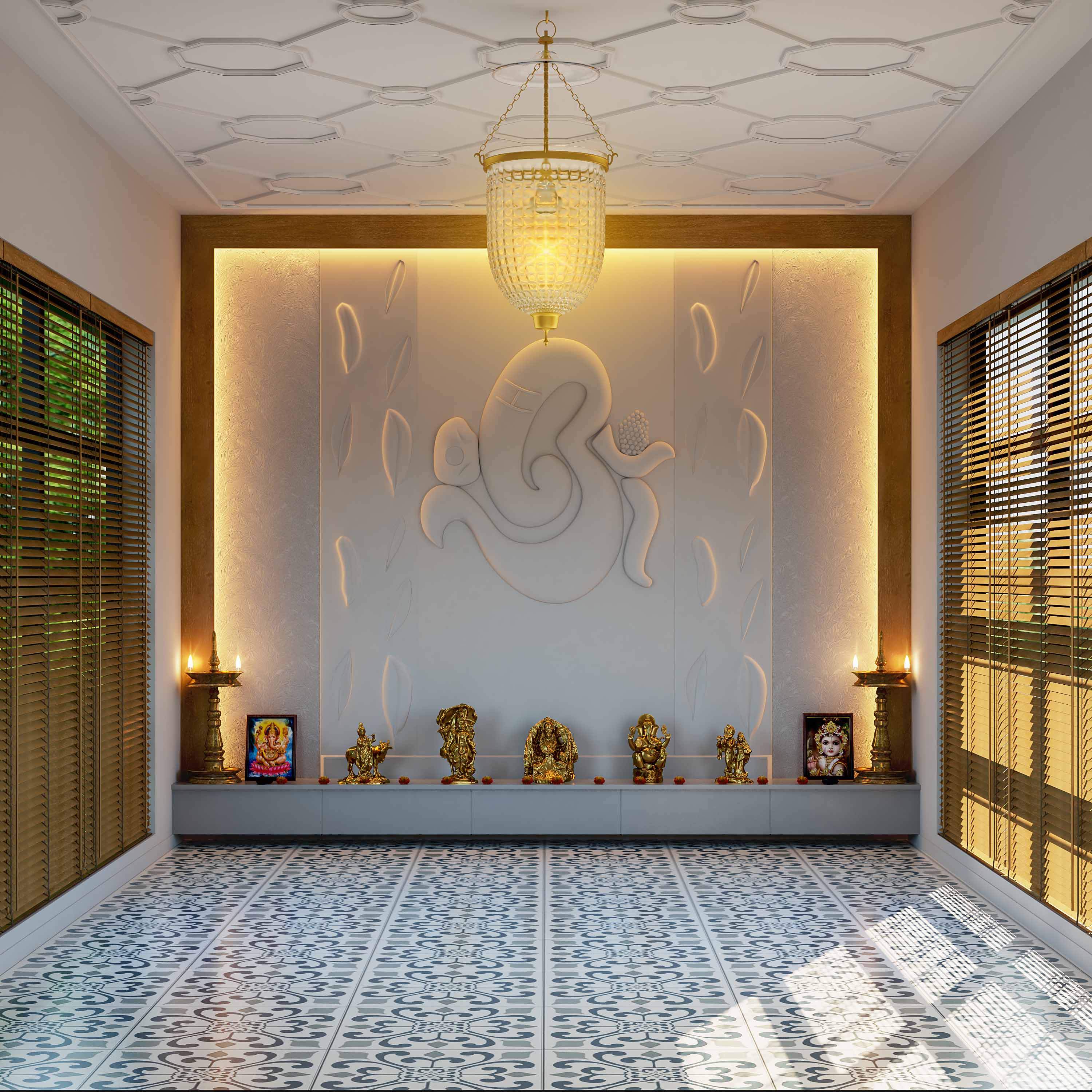 Indian Traditional Gypsum With Wood Wall Design For Pooja Rooms | Livspace