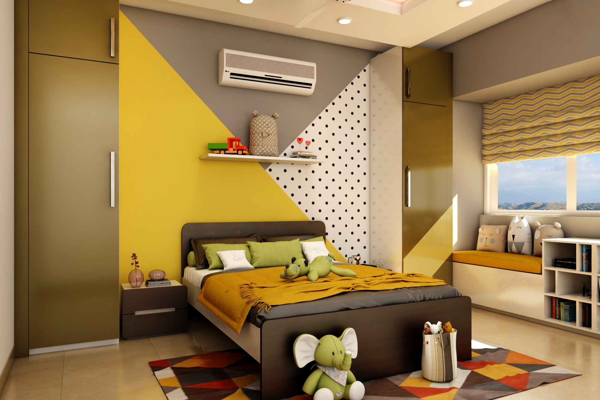 Tri-Toned Wall Paint With Spotted Design | Livspace