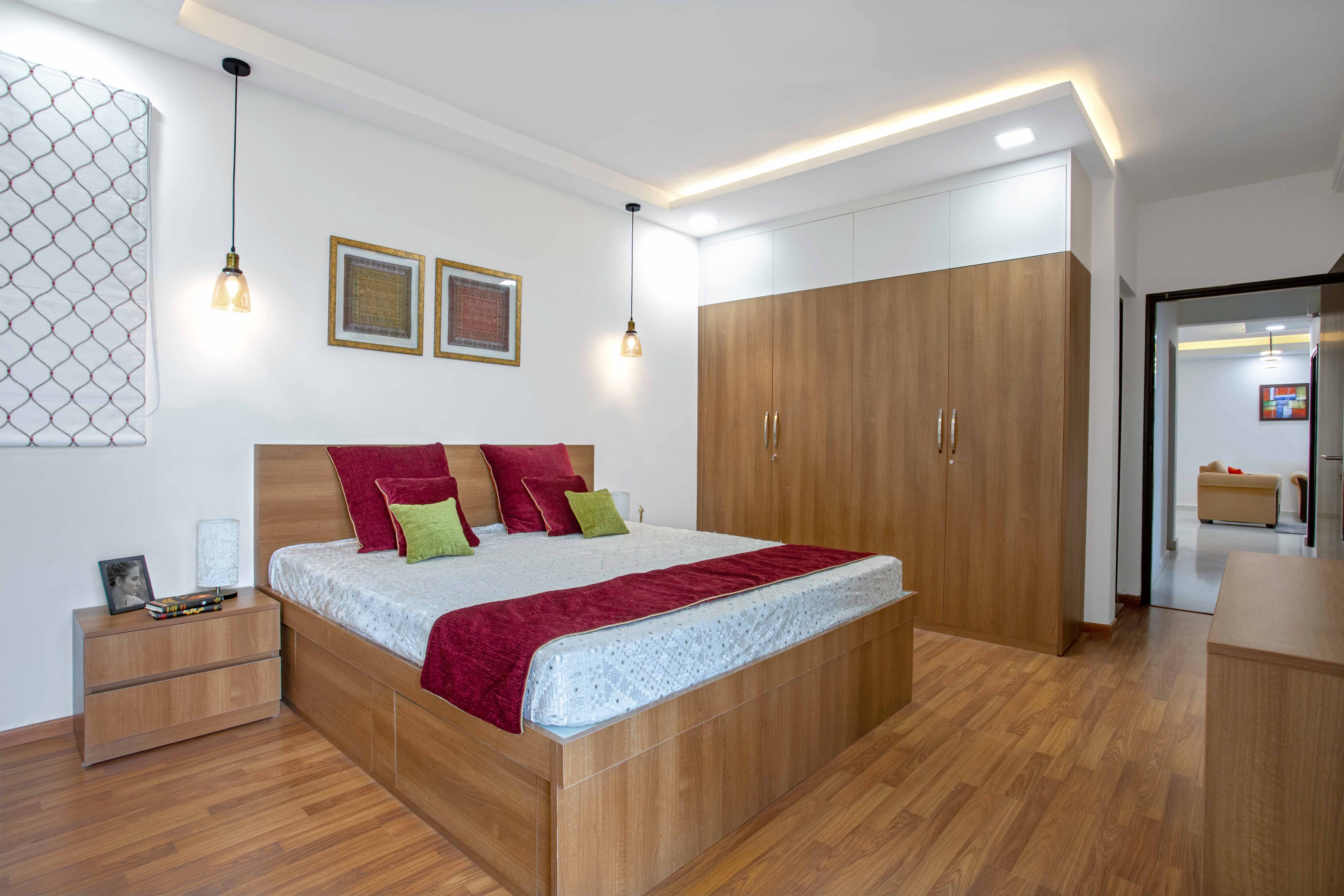 All-Wood Guest Room Design With Swing Wardrobe | Livspace